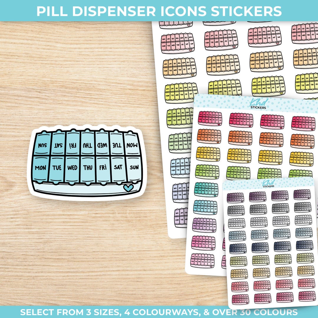 Pill Dispenser Icons Planner Stickers, Three Sizes Including Tiny ...