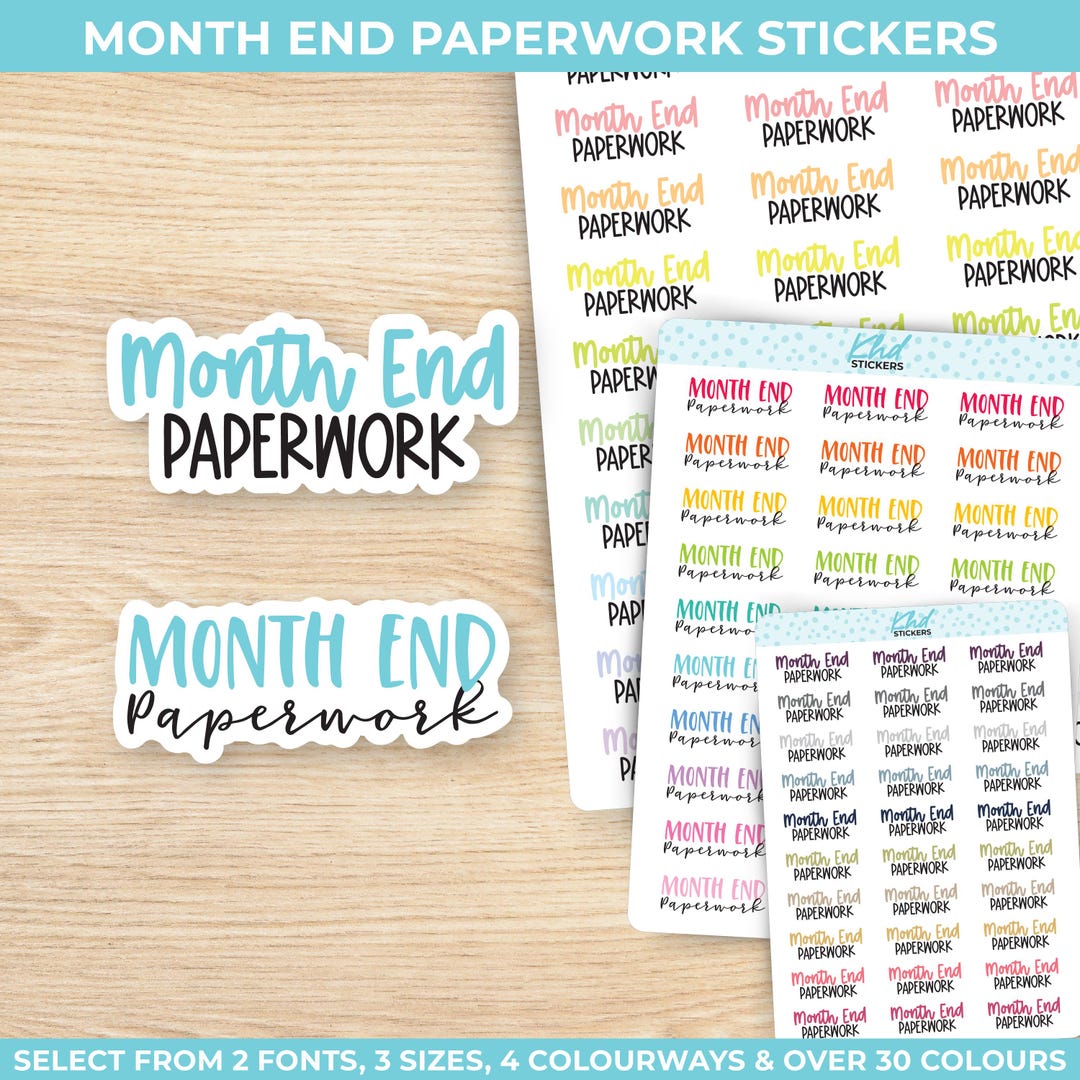 Month End Paperwork Planner Stickers, Three Sizes Including Tiny ...
