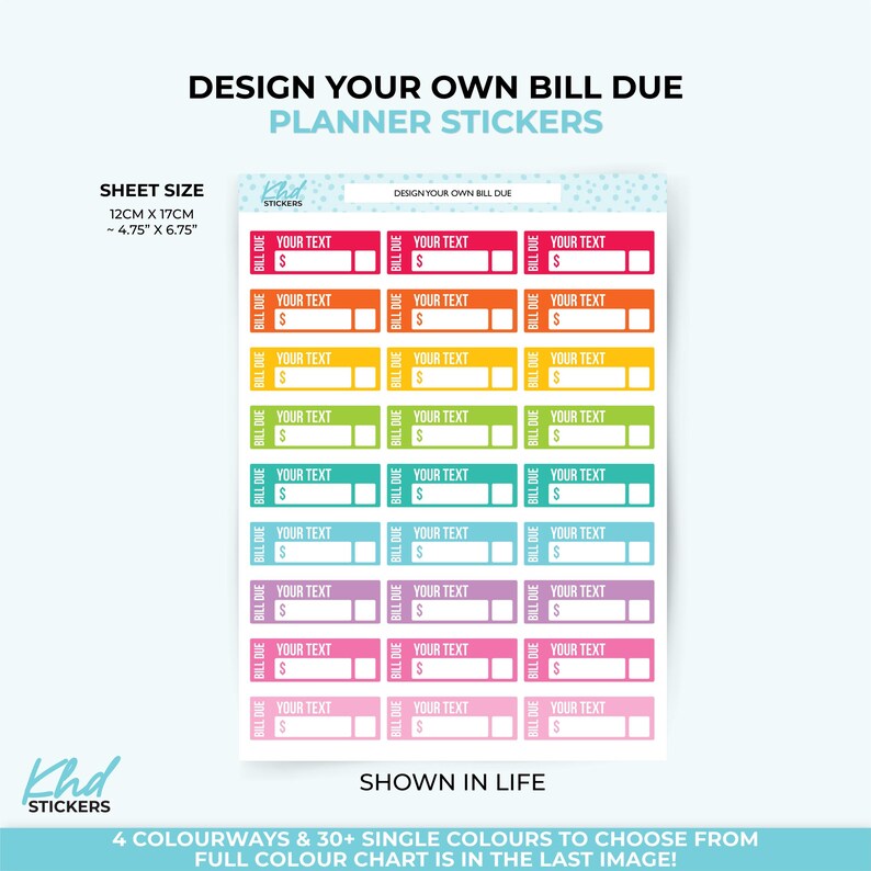 Design Your Own Bill Due Stickers, Planner Stickers, Removable - Etsy