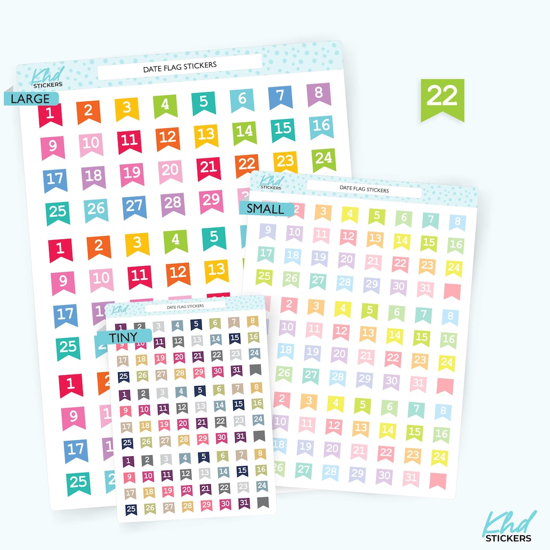 Date Flags Planner Stickers, Three Sizes Including Tiny, Removable - Etsy