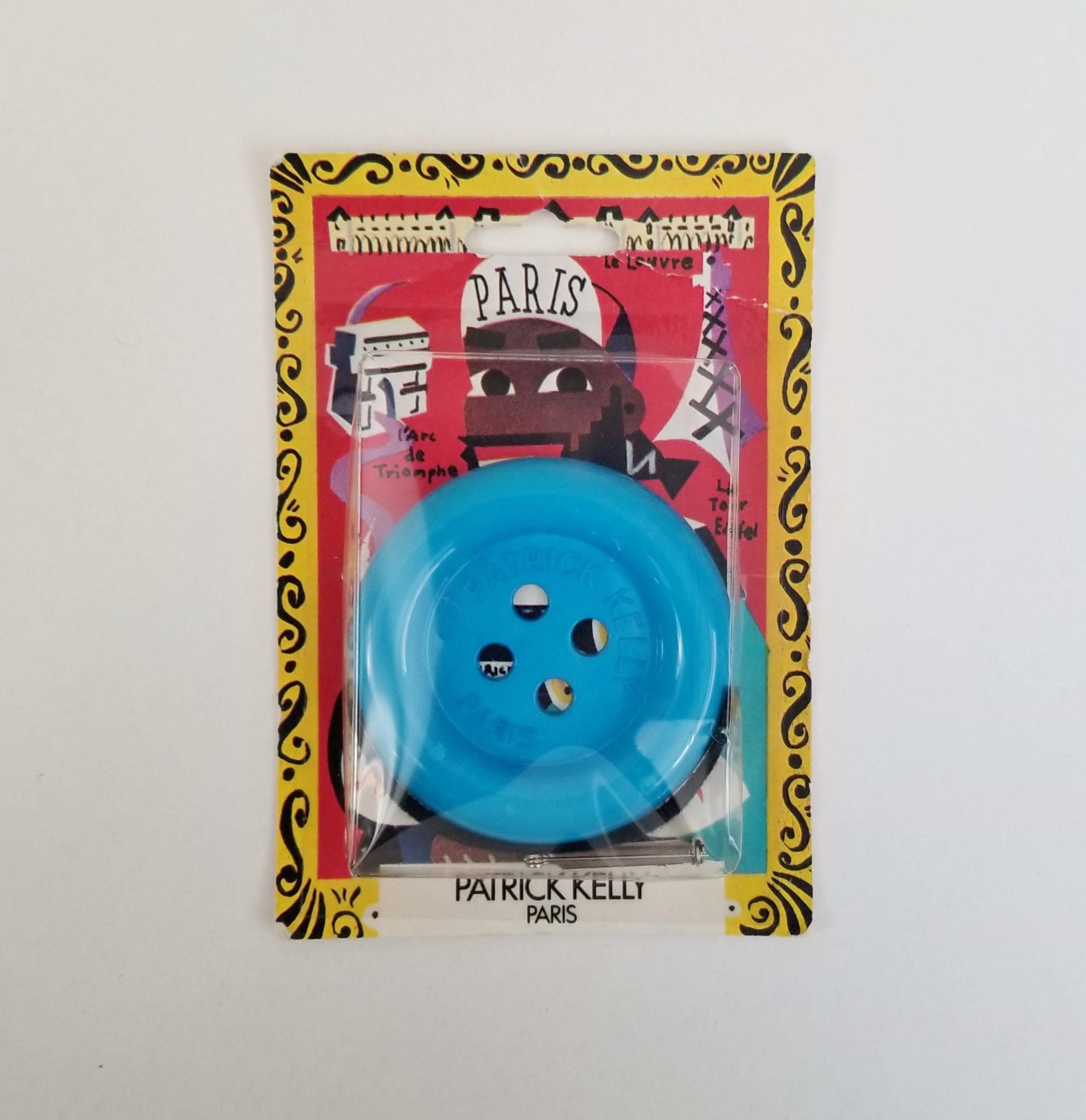 PATRICK KELLY Blue Designer Oversized Button, Pin Kit, Brooch, New in ...