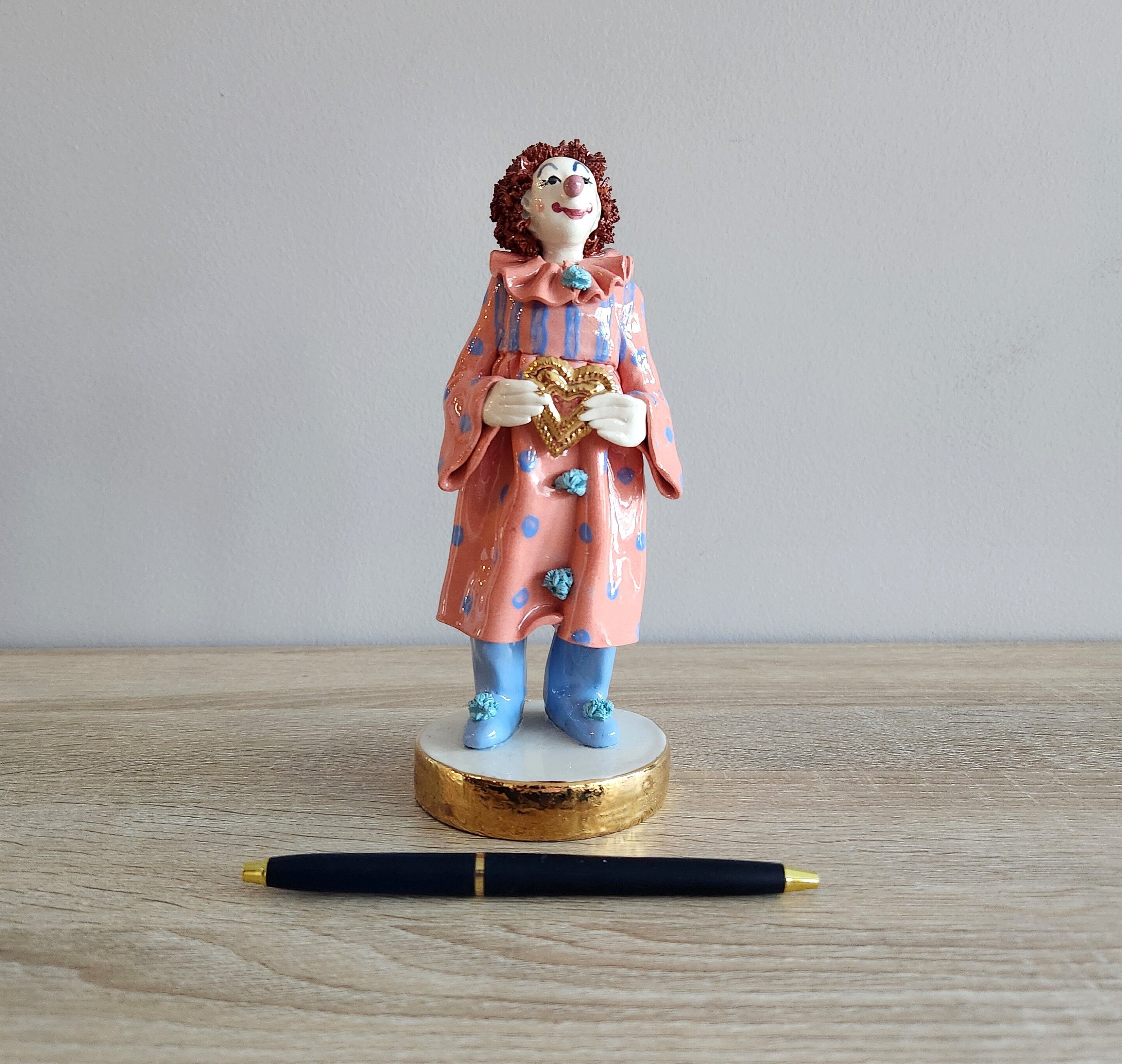 Clay Sculpted Clown Holding Heart, Susan Meindl, Original, Canada ...