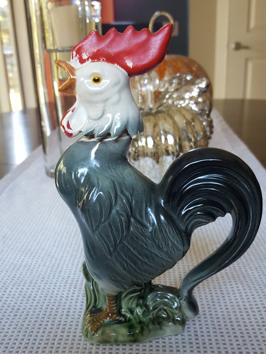 Antique Rooster Decanter Figurine, Glaze and Baked Paint, Shabby ...