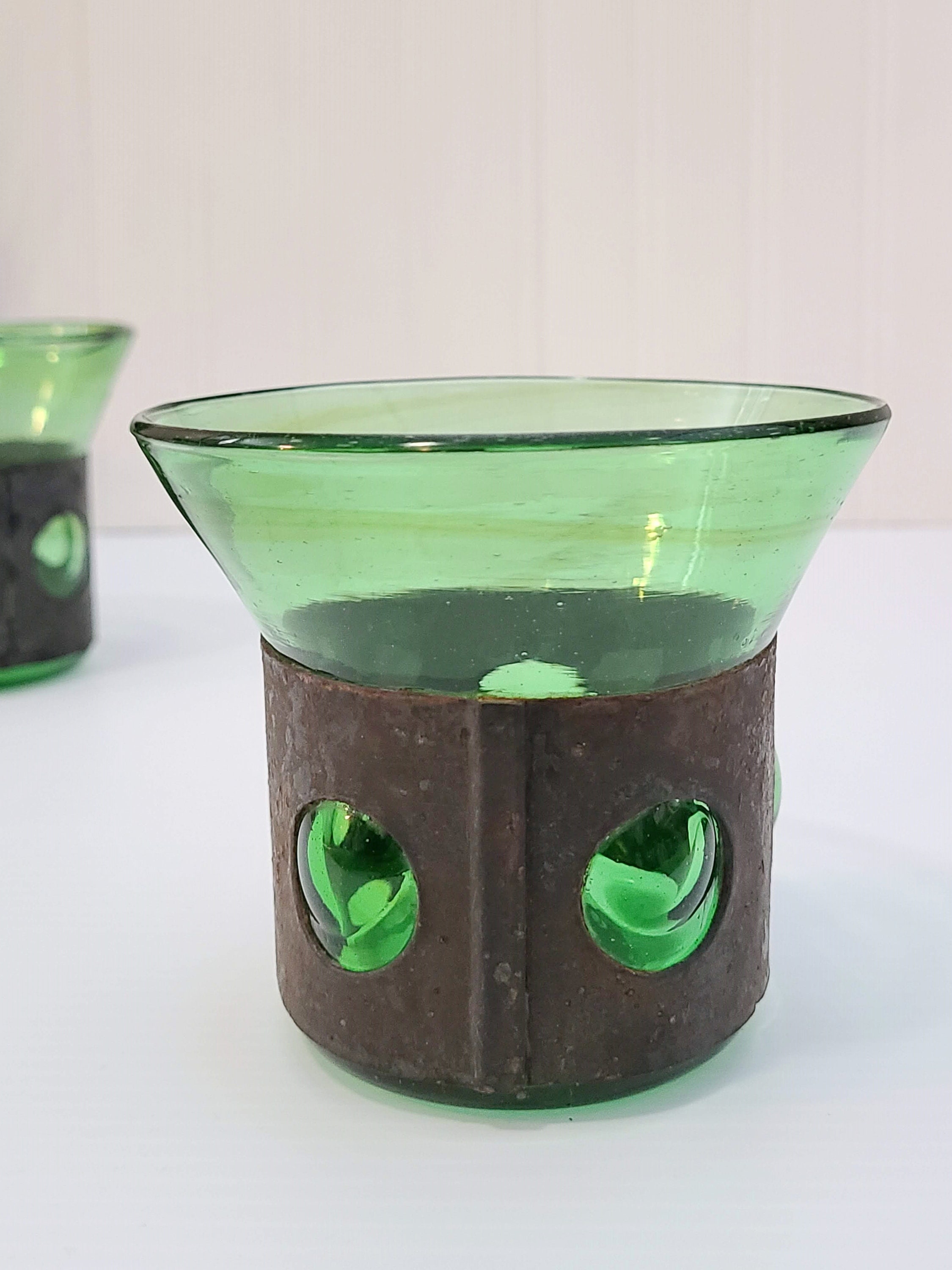 Pair of Green Caged/Imprisoned Glass, Metal Wrap by Felipe Derflingher ...