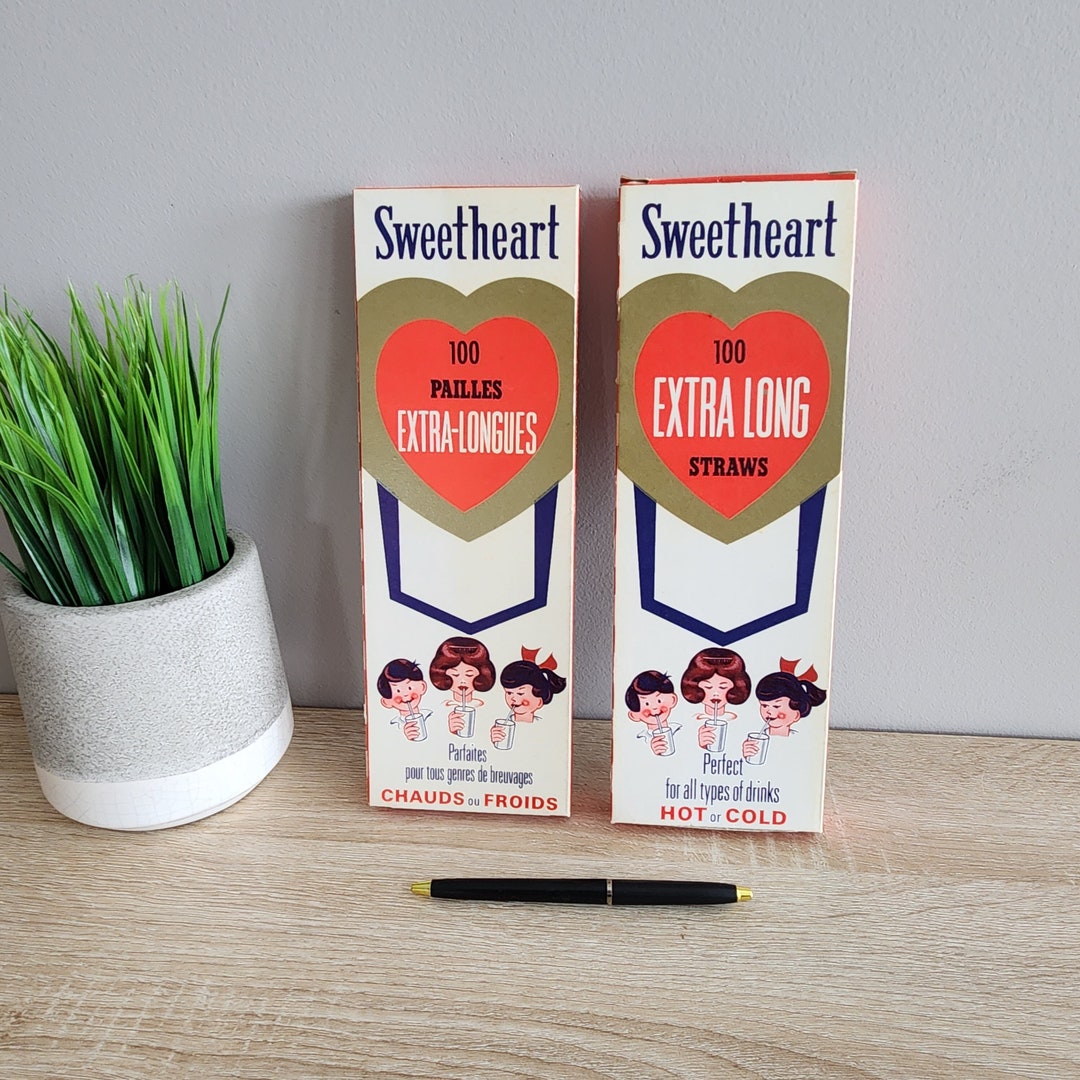 Pair Vintage Sweetheart Extra Long Straws, in Box, Red Stripe -retro ...