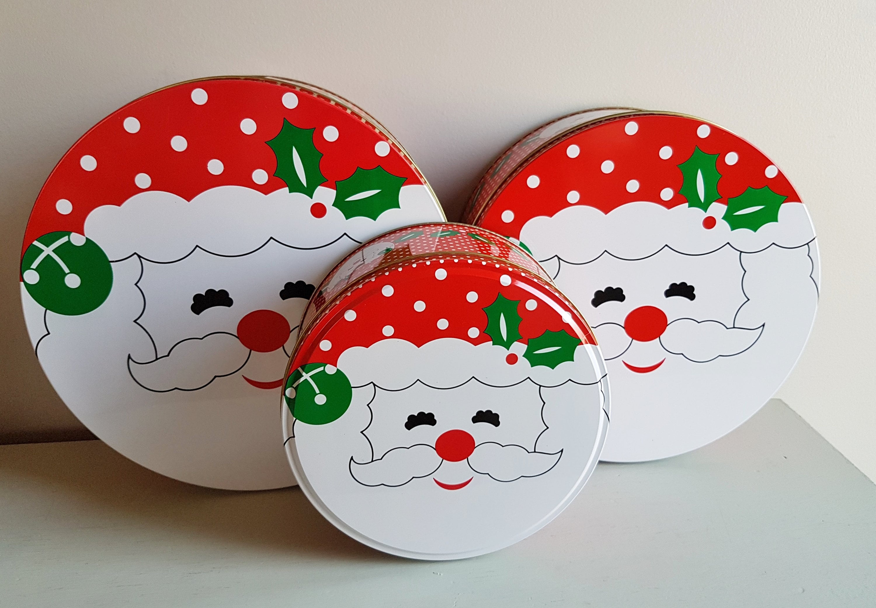 Set of 3 Nesting Holiday Tins NEW IN BOX- Jolly Santa Face, Cookie Tins ...
