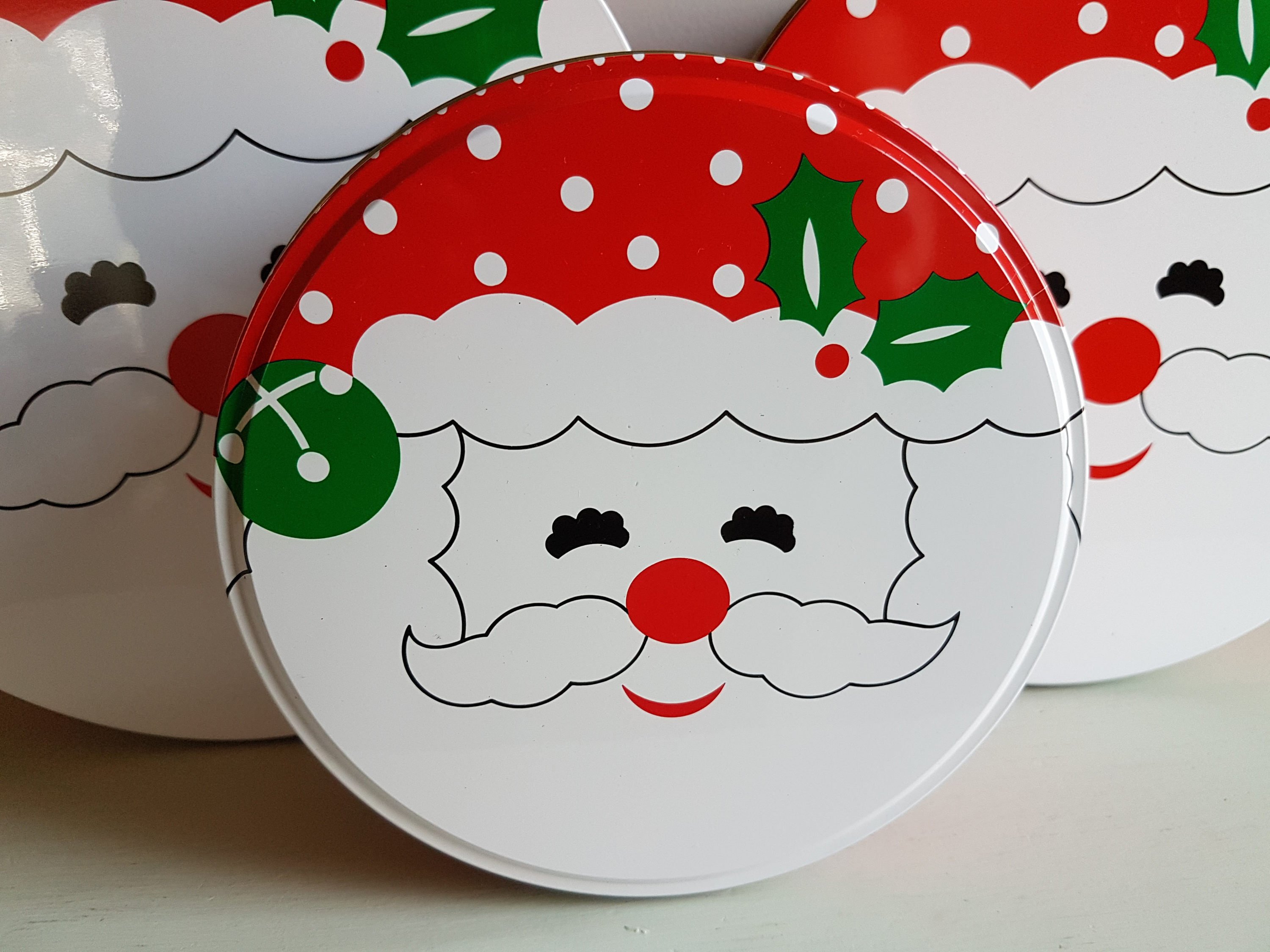 Set of 3 Nesting Holiday Tins NEW IN BOX- Jolly Santa Face, Cookie Tins ...