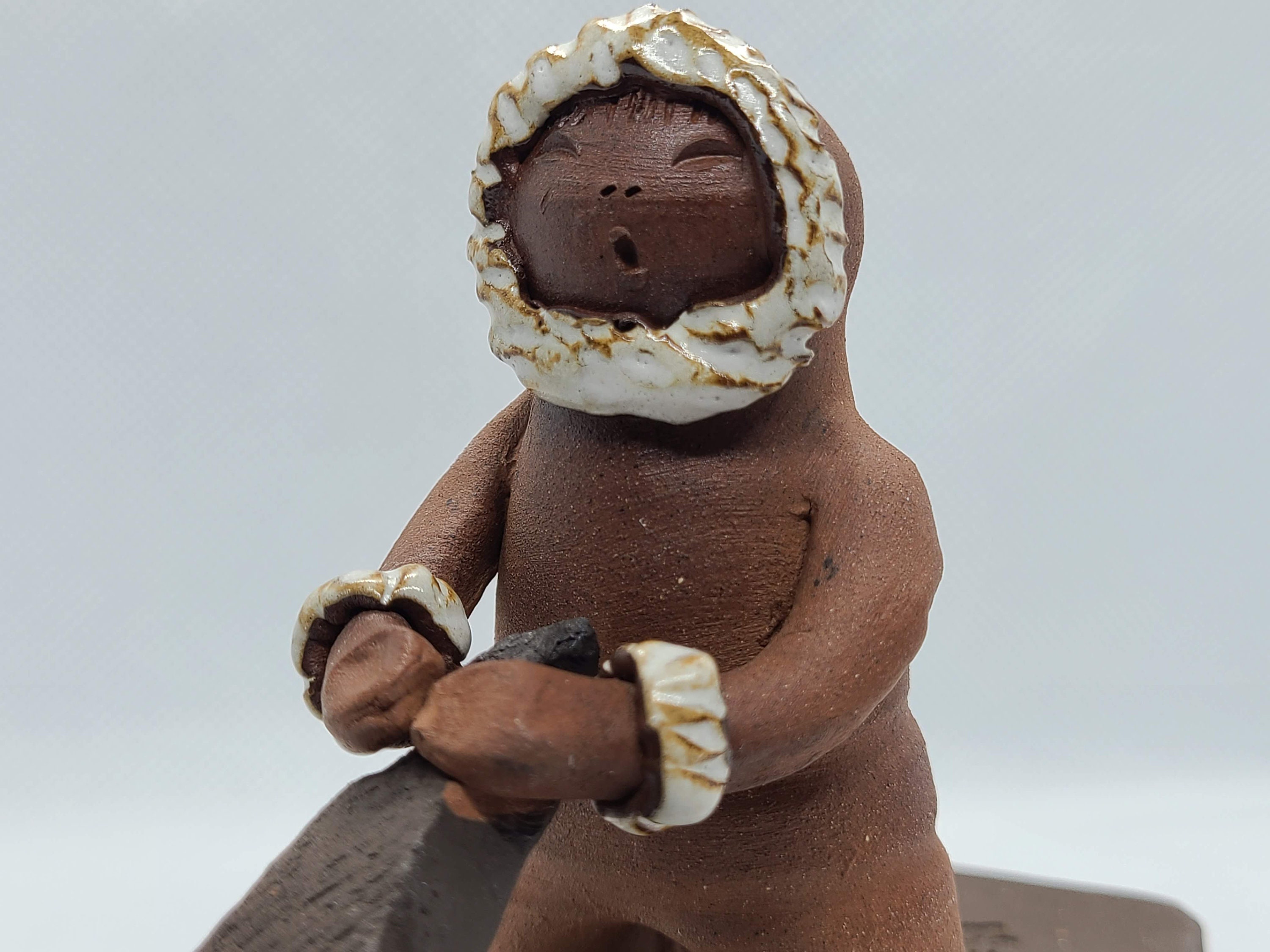 Vintage Canadian Red Clay Pottery Figurine of an Inuit Man on Sled by ...
