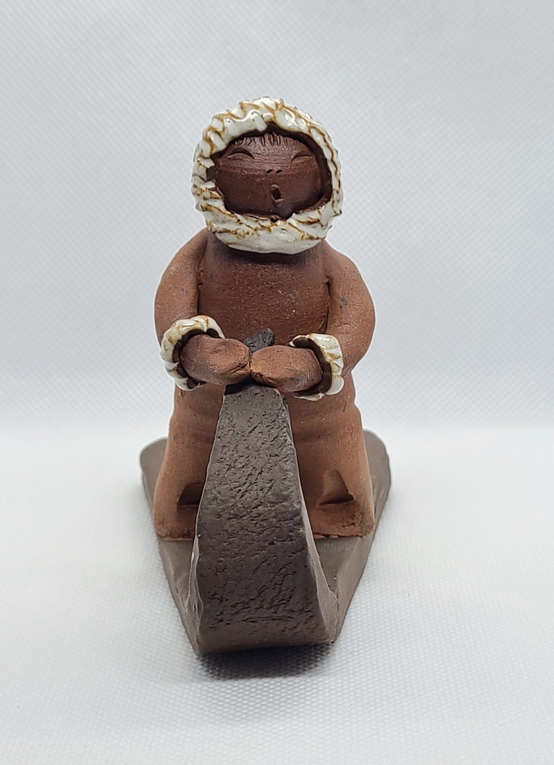Vintage Canadian Red Clay Pottery Figurine of an Inuit Man on Sled by ...