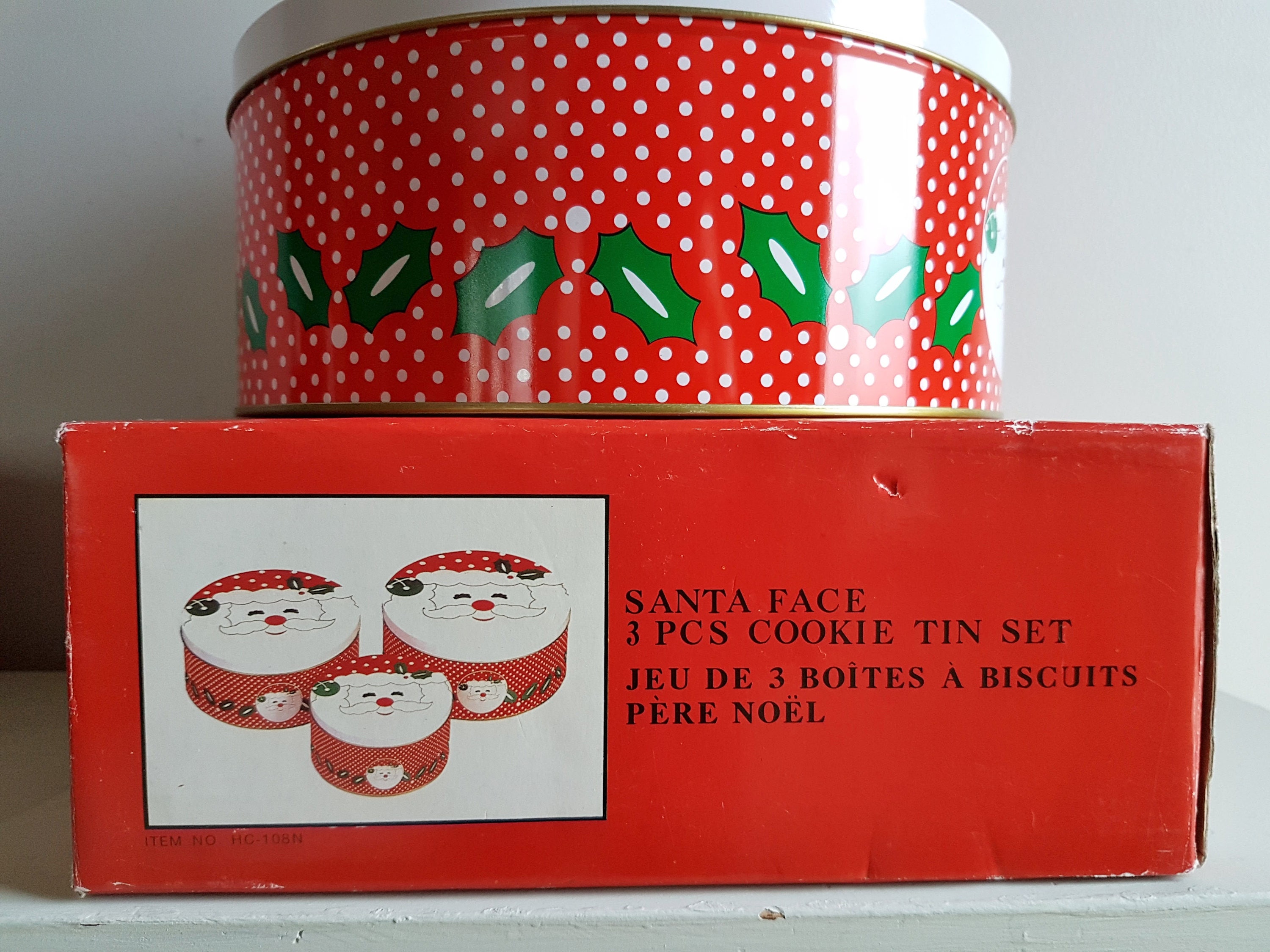 Set of 3 Nesting Holiday Tins NEW IN BOX- Jolly Santa Face, Cookie Tins ...