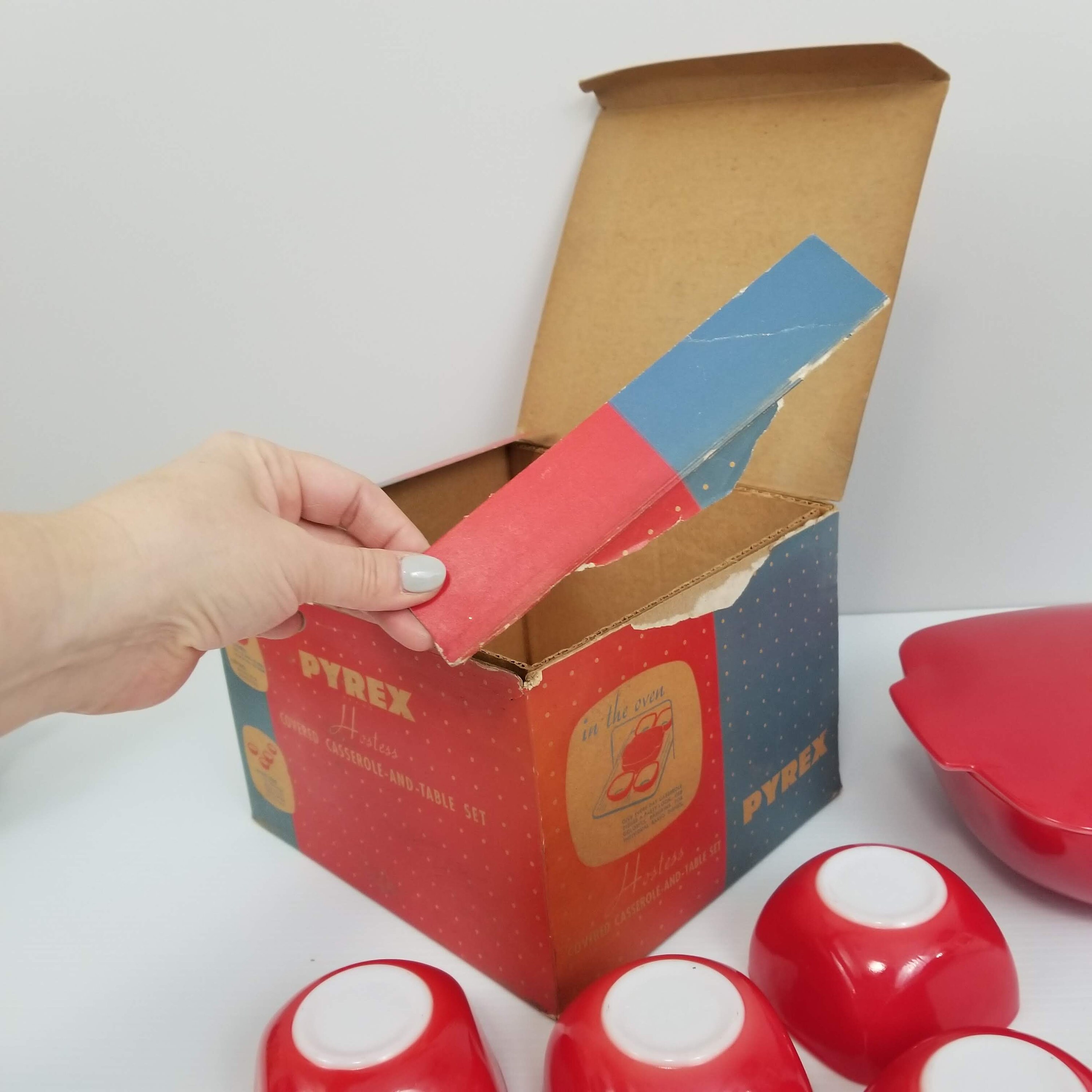 Pyrex Red Hostess Set in Box, Complete, Hostess Table and Oven Set ...