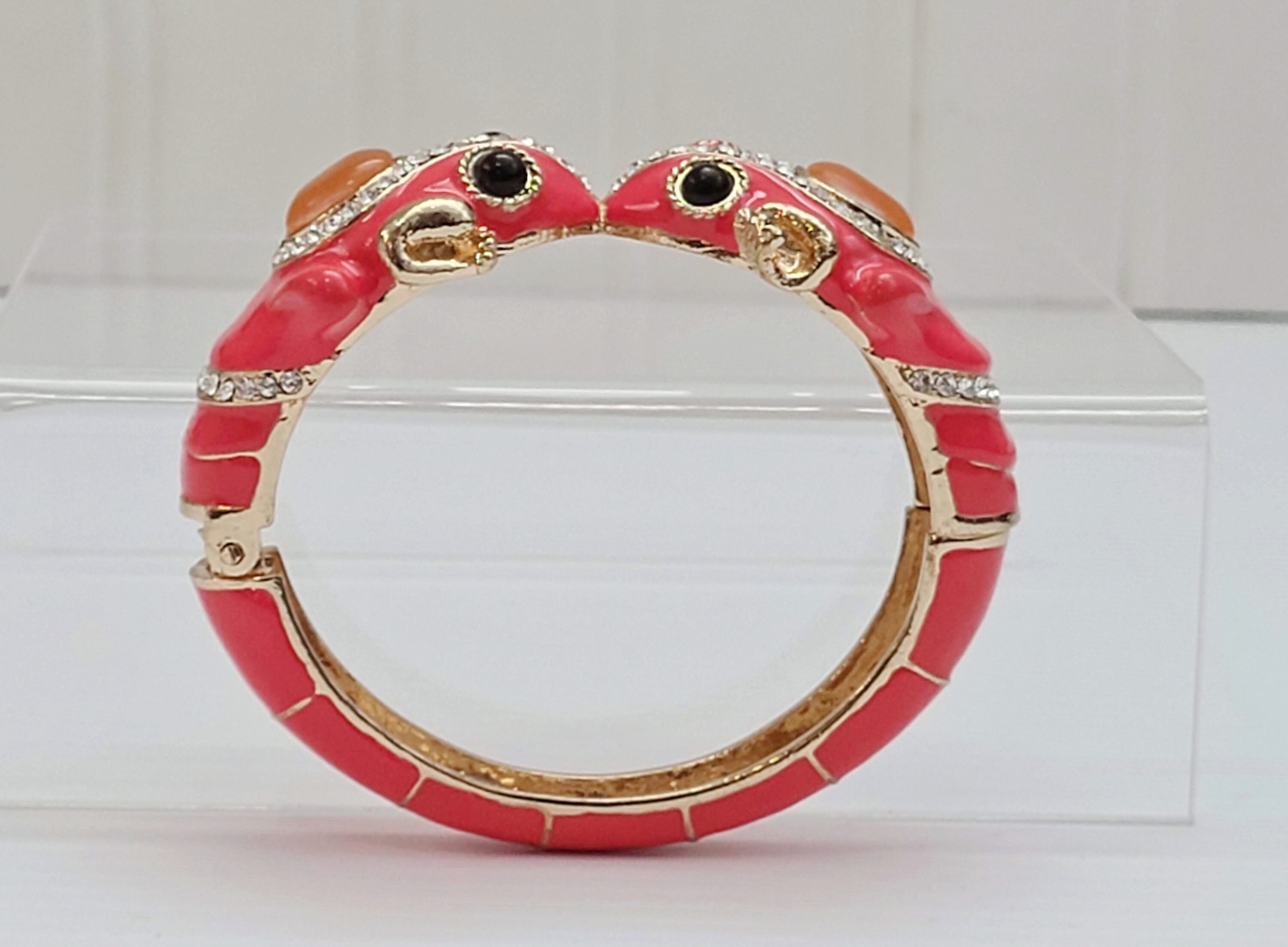 Double Frog Clamper Bracelet - Ciner Style, Unsigned - Coral Pink ...