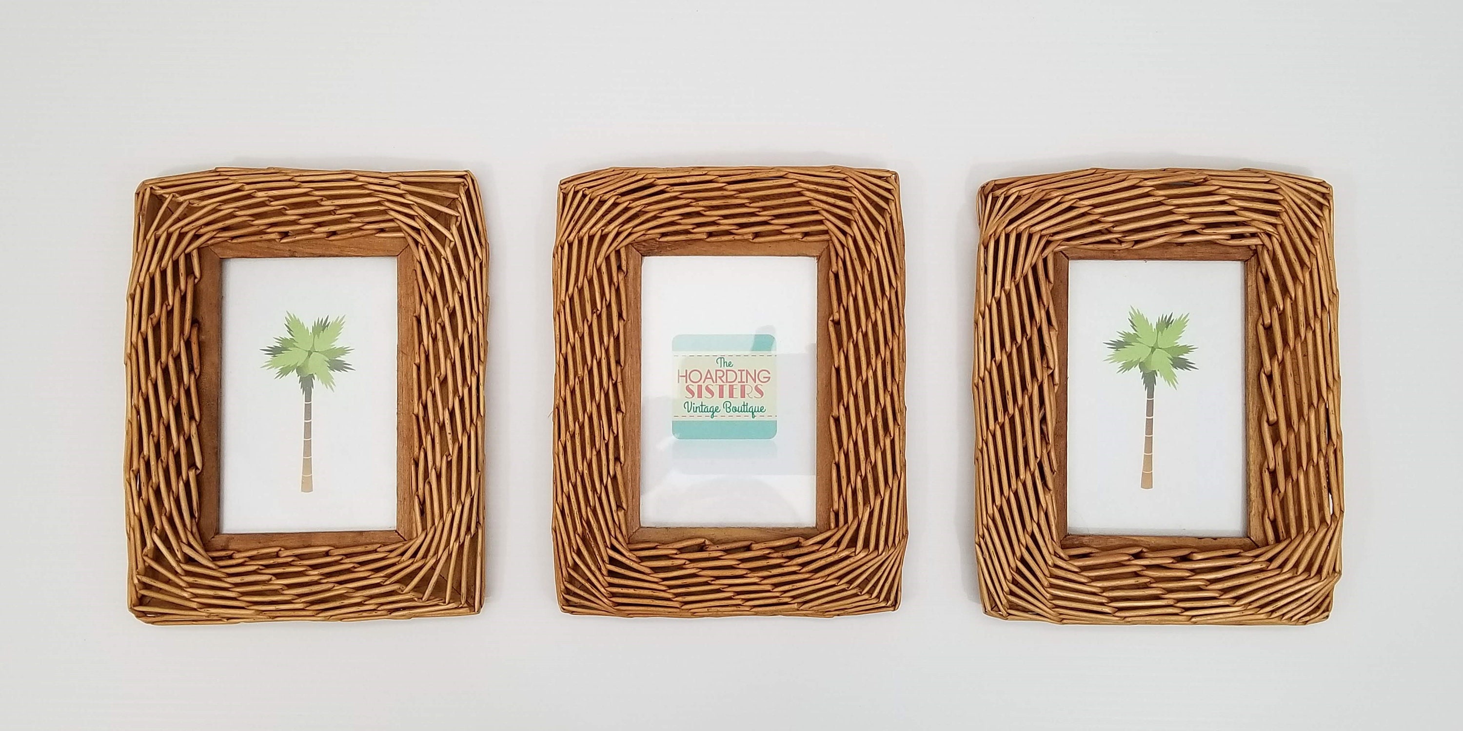Wicker, Rattan & Wood 4 x 6 Photo Frames, Cardboard Back, Glass Face ...