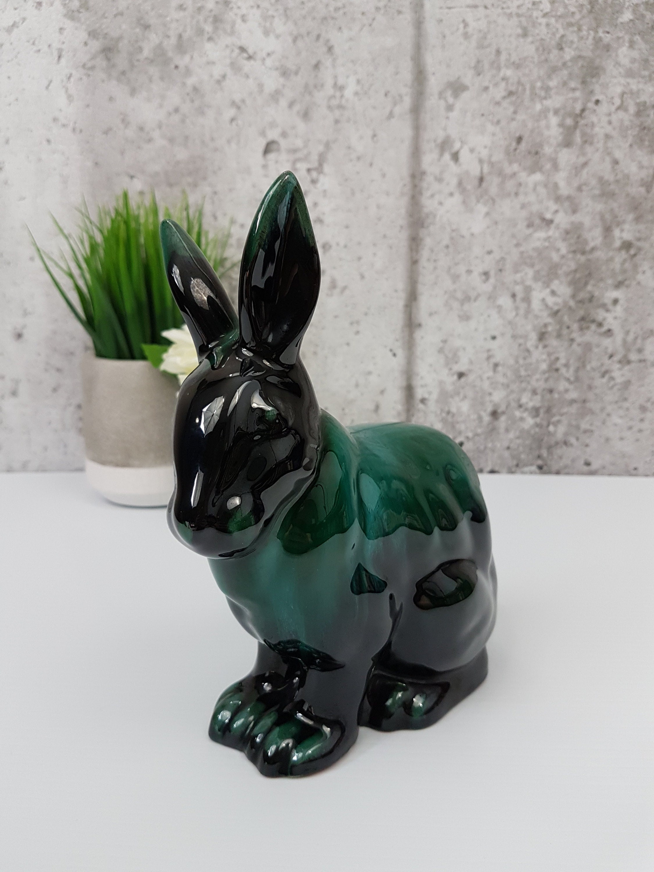Blue Mountain Pottery Hare, Rabbit, Bunny, Green Drip Glaze with Black ...