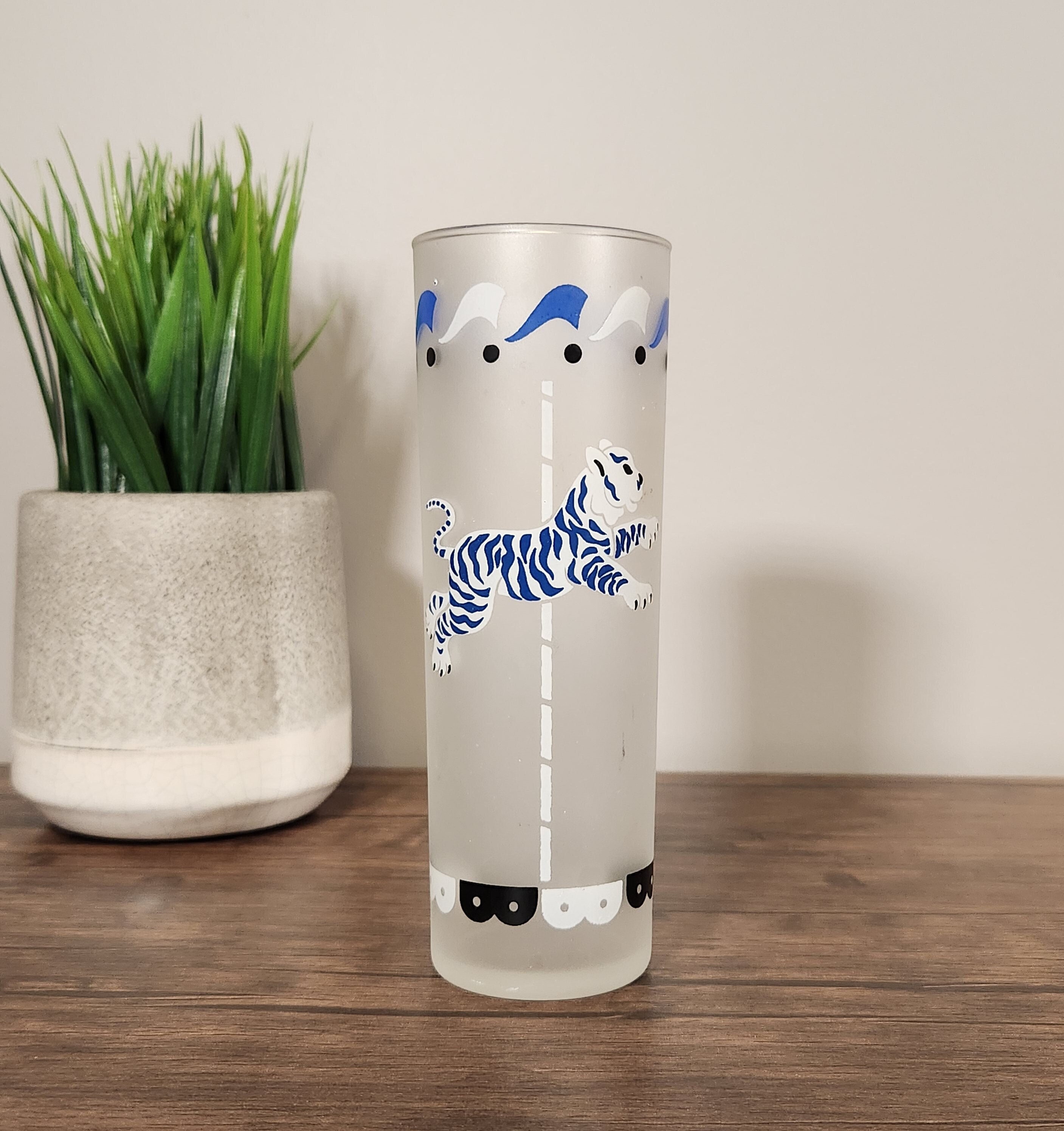 Libbey Carousel Glass, Blue Striped Tiger, Blue, Black & White, Tom ...