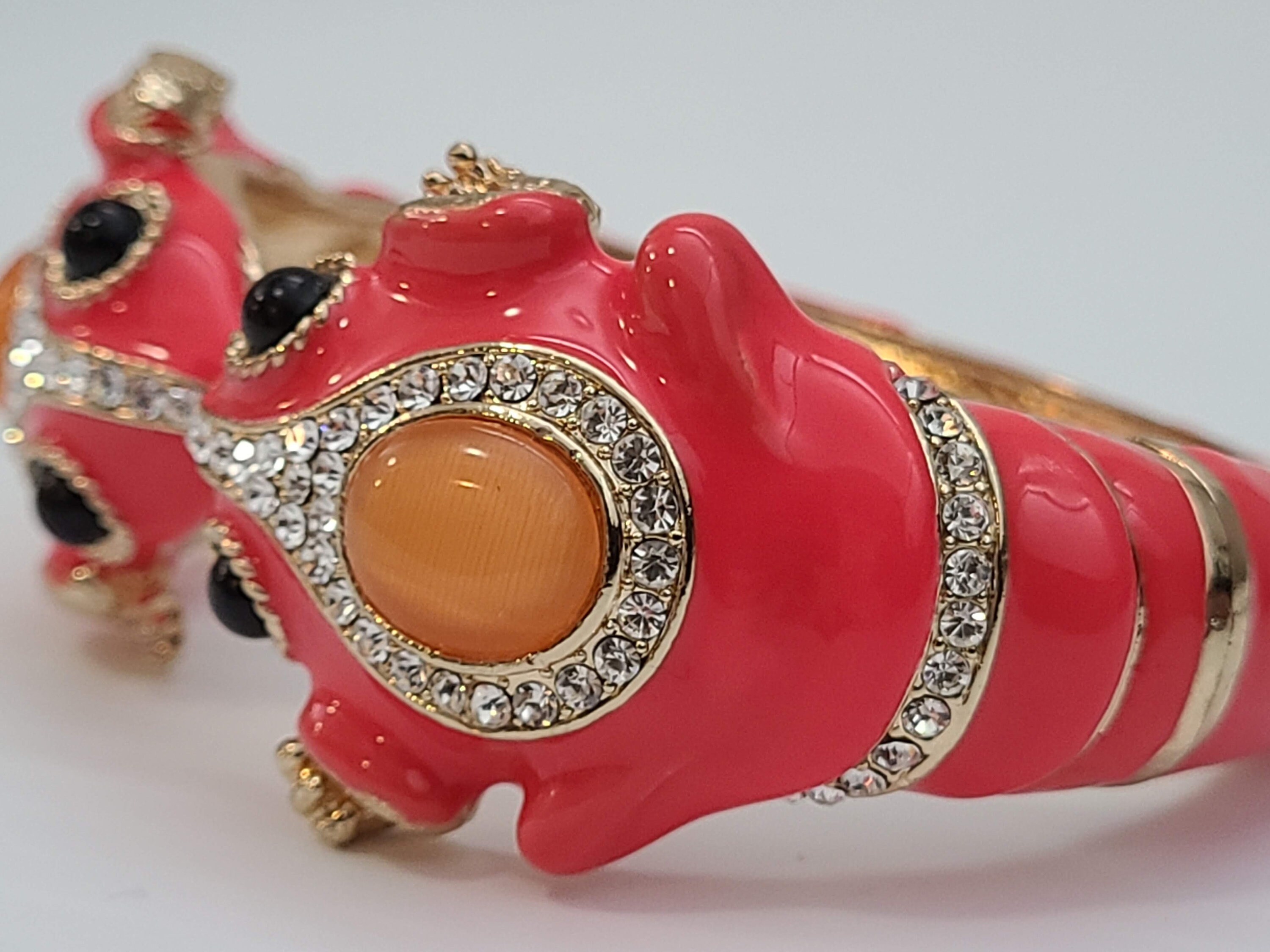 Double Frog Clamper Bracelet - Ciner Style, Unsigned - Coral Pink ...