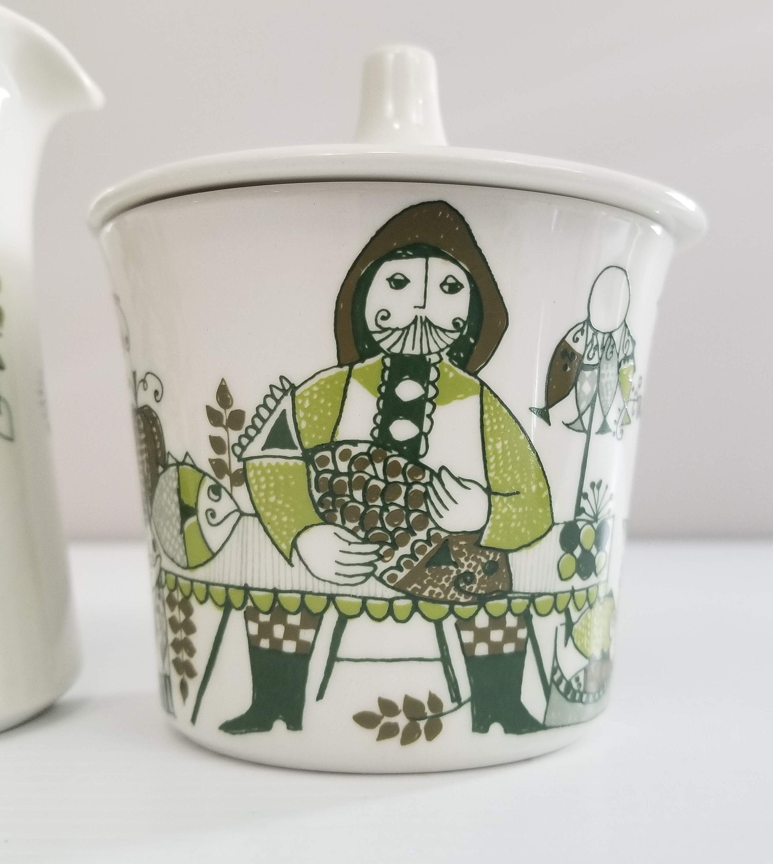 Figgjo Norway “Market” Design, Cream and Lidded Sugar, Green Market ...