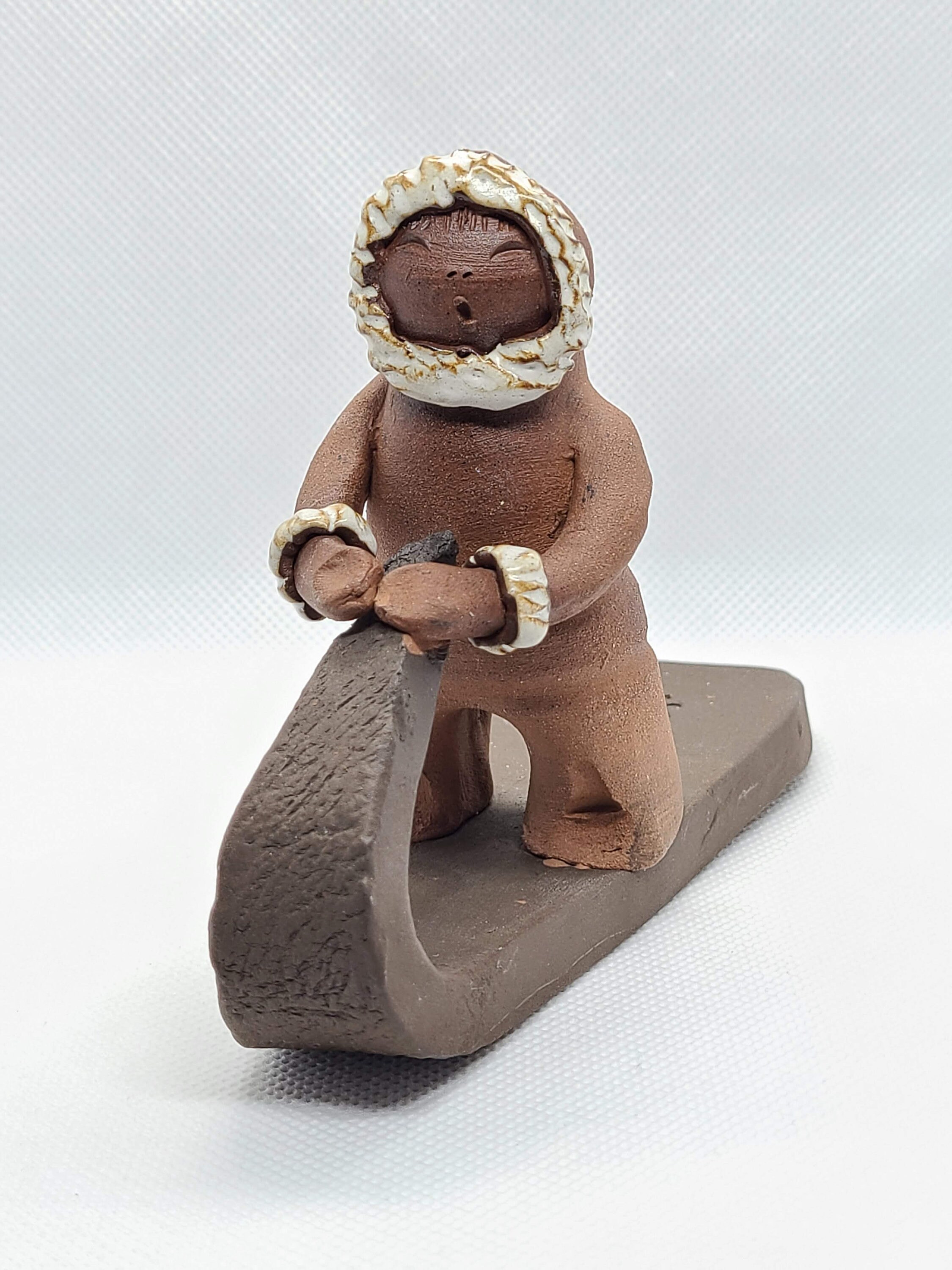 Vintage Canadian Red Clay Pottery Figurine of an Inuit Man on Sled by ...