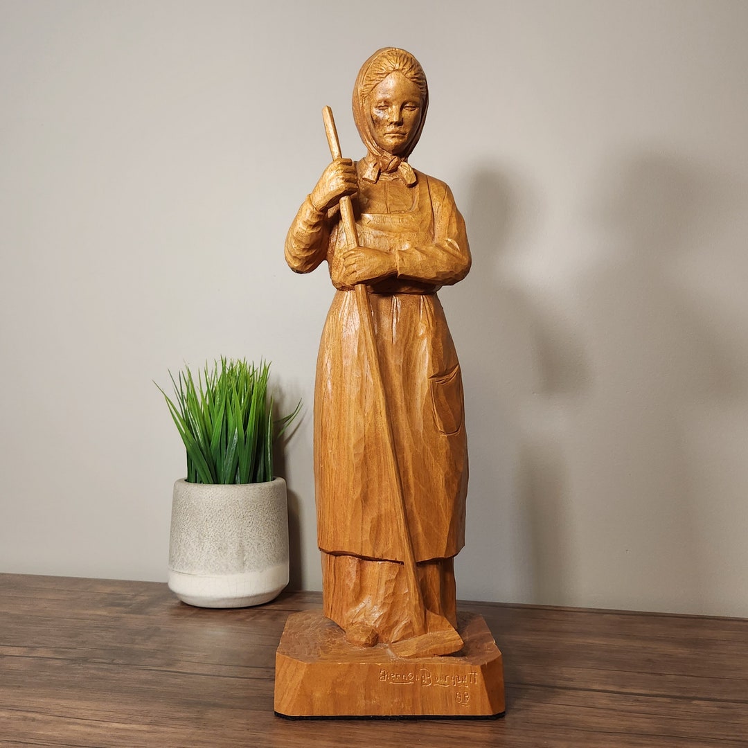 1988 Fernard Bourgault Wood Sculpture, Artist Signed, Canadian Folk Art ...