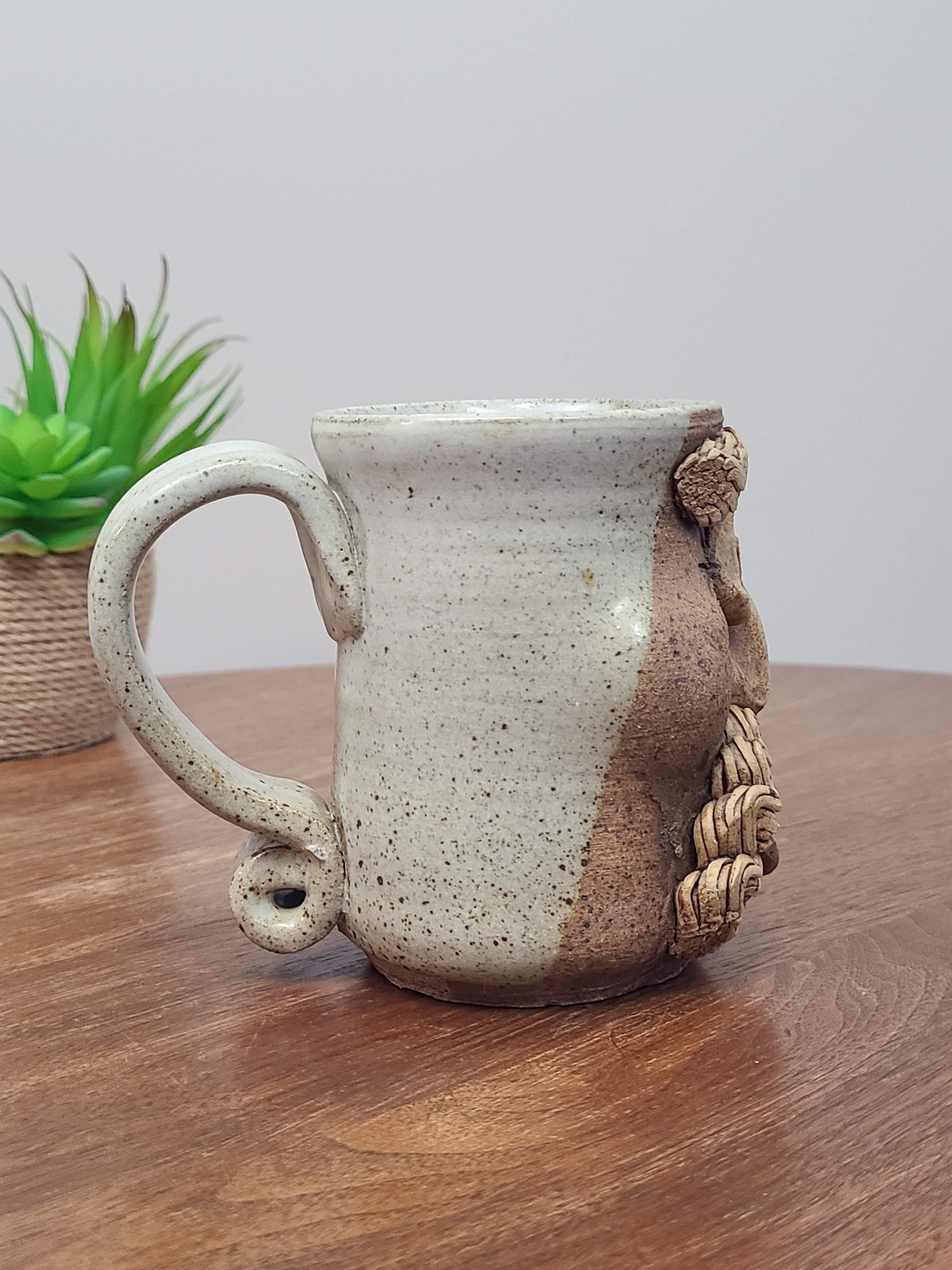 Ugly Face Pottery Mug, Grey with Brown Speckles, Handlebar Moustache ...