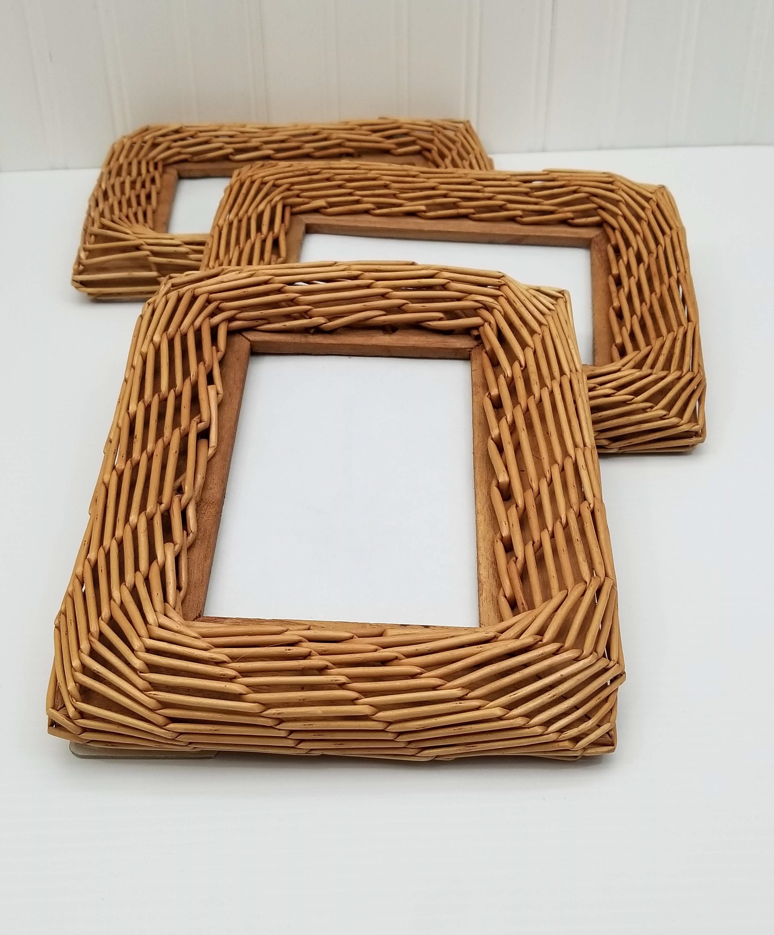 Wicker, Rattan & Wood 4 x 6 Photo Frames, Cardboard Back, Glass Face ...