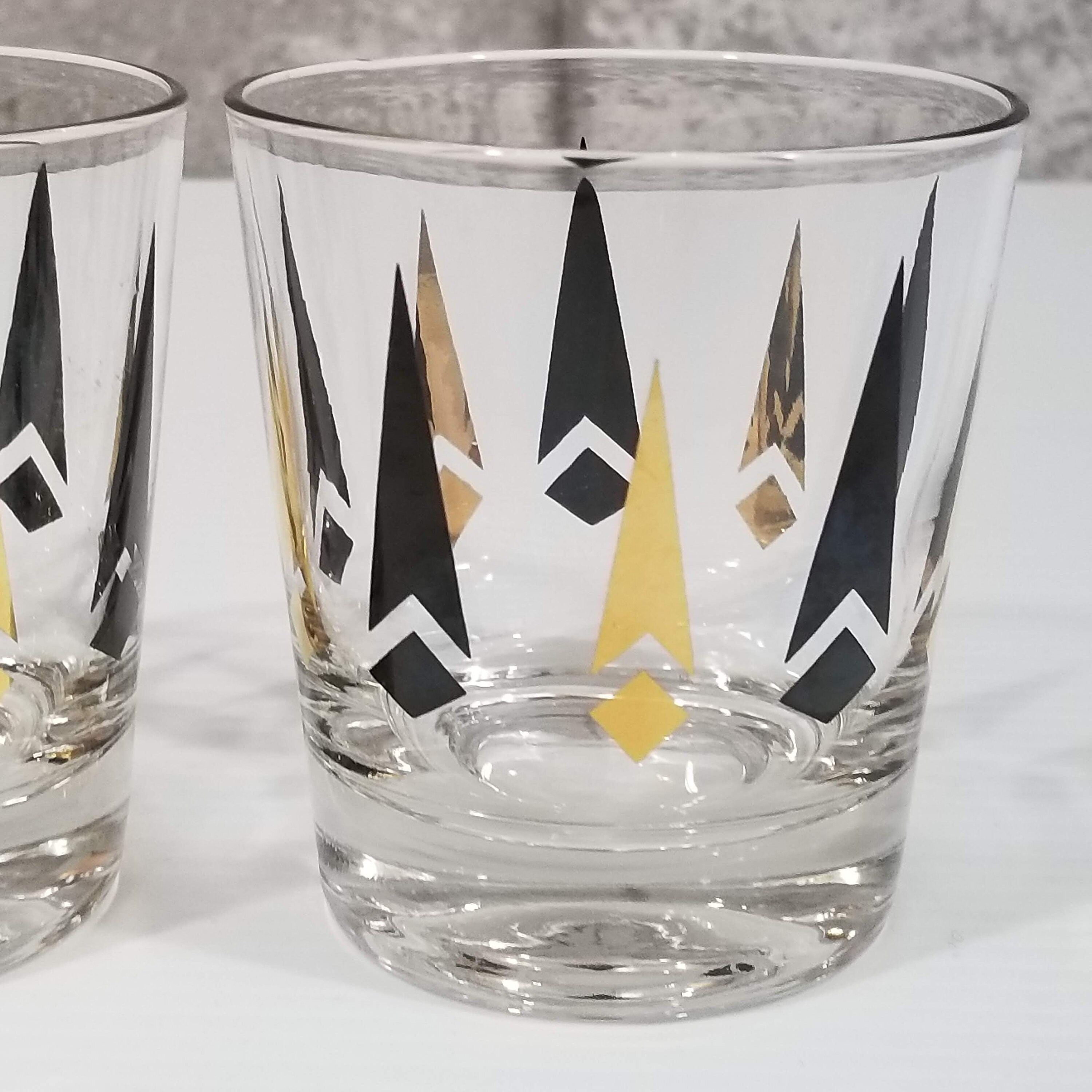 Mid Century Whiskey/Rock Glasses with Black and Gold Diamonds and ...