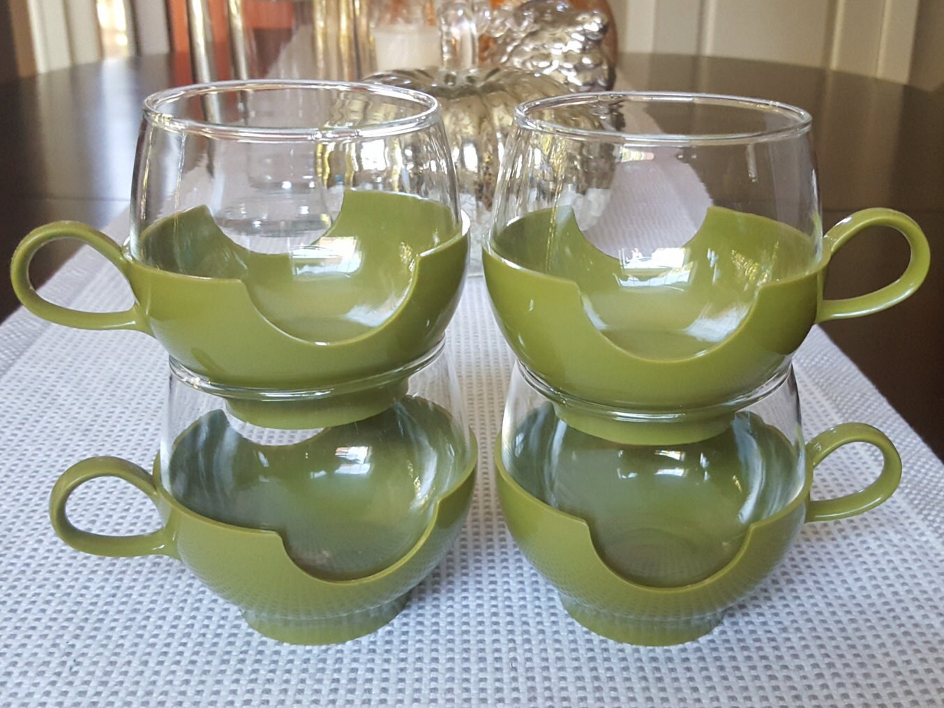 Pyrex Ware, Hot & Cold Drinkup Mugs, Avocado Green Plastic Holders ...