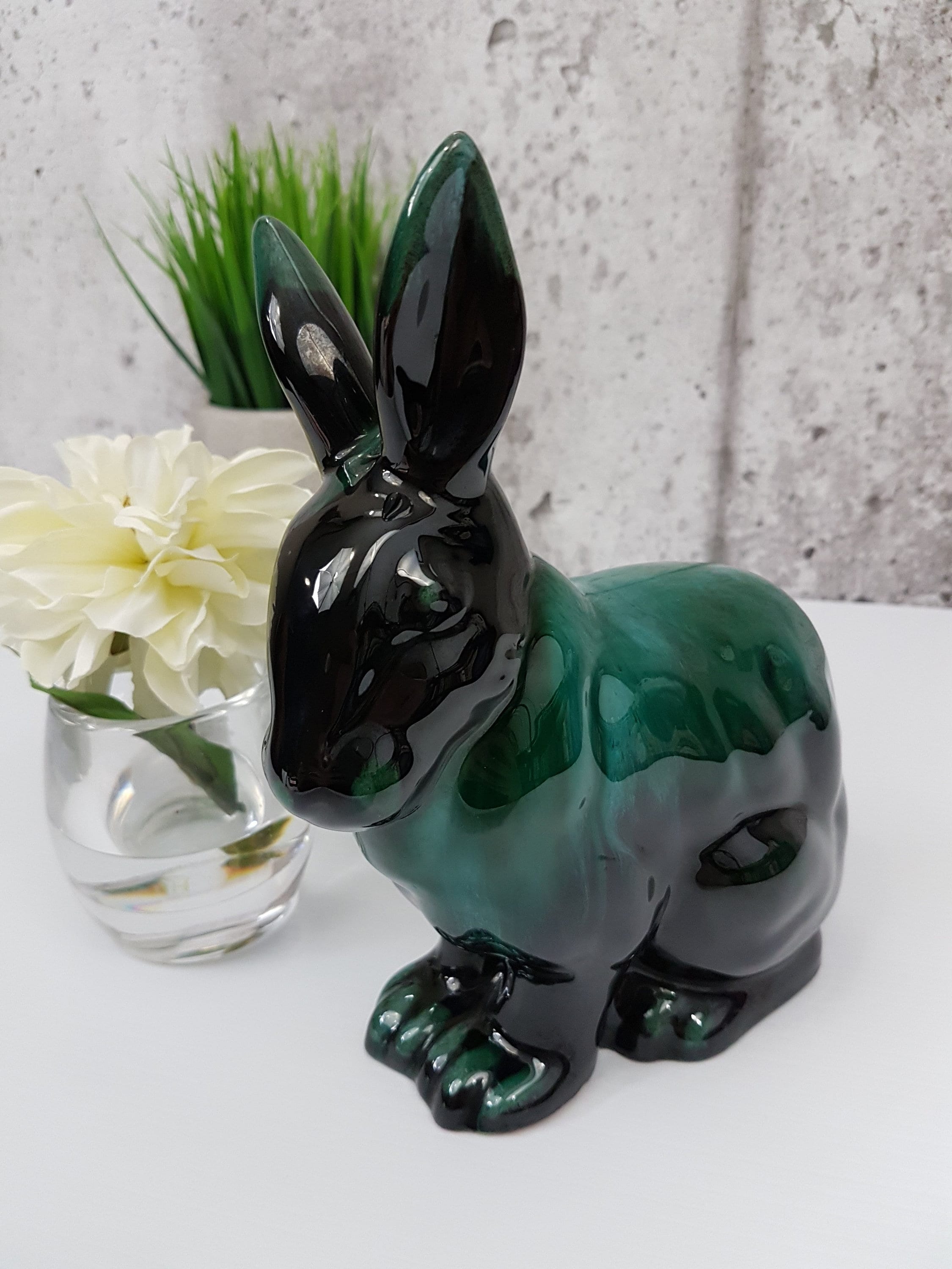 Blue Mountain Pottery Hare, Rabbit, Bunny, Green Drip Glaze with Black ...
