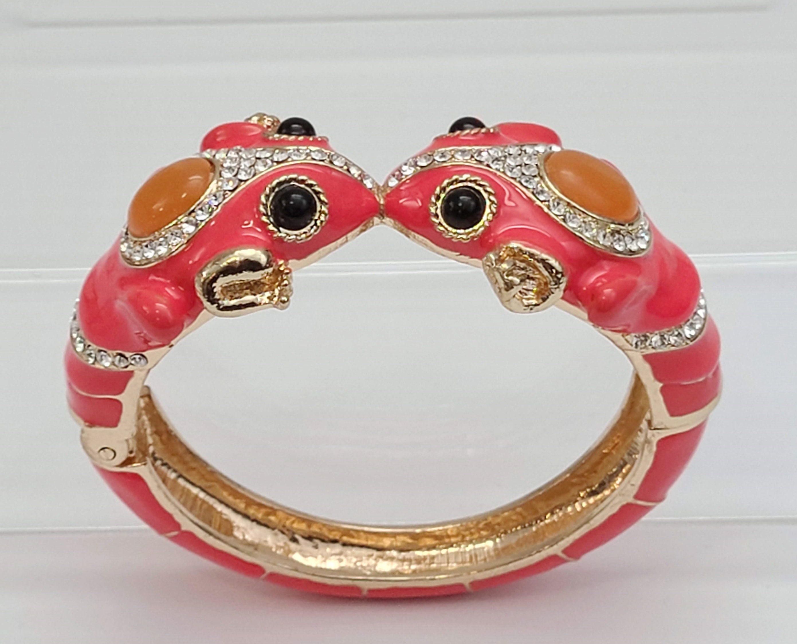 Double Frog Clamper Bracelet - Ciner Style, Unsigned - Coral Pink ...