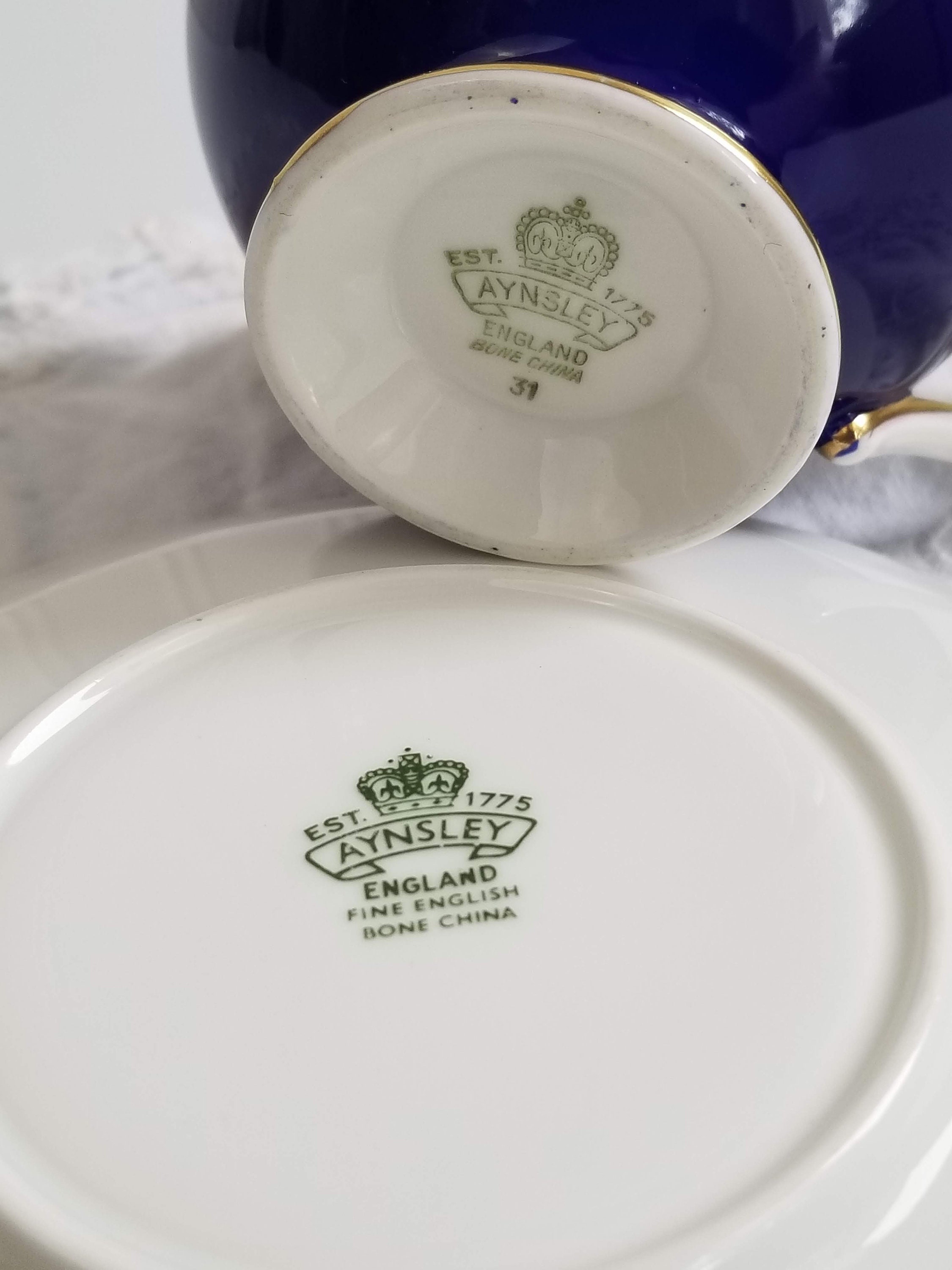 Aynsley Teacup & Saucer Set, Cobalt Blue with Pink Roses and Heavy ...