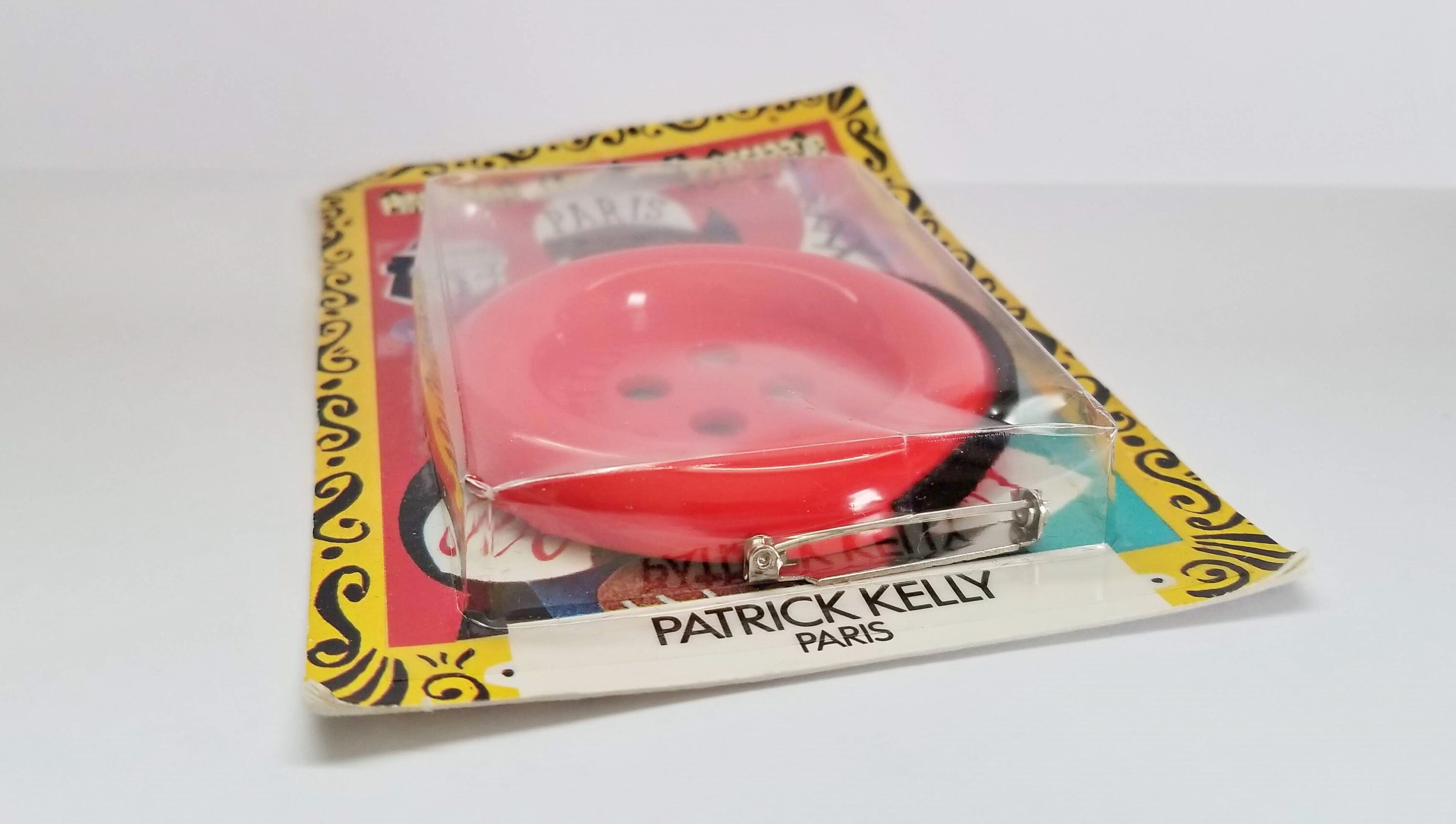 PATRICK KELLY Red Designer Oversized Button, Pin Kit, Brooch, New in ...