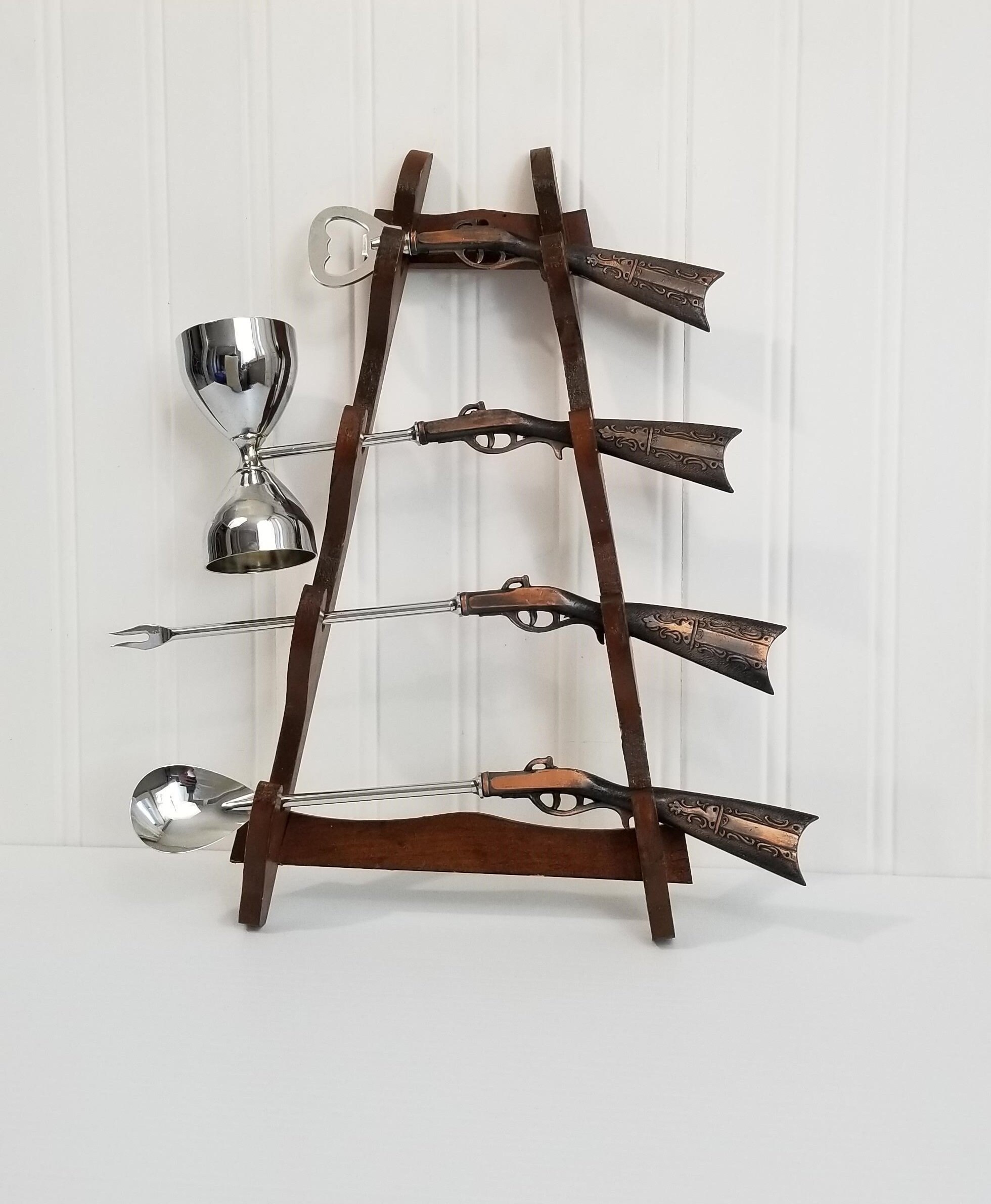 Rifle / Gun Bar Utensil / Tool Set, Wood Wall Mount, Hunter, Gun ...