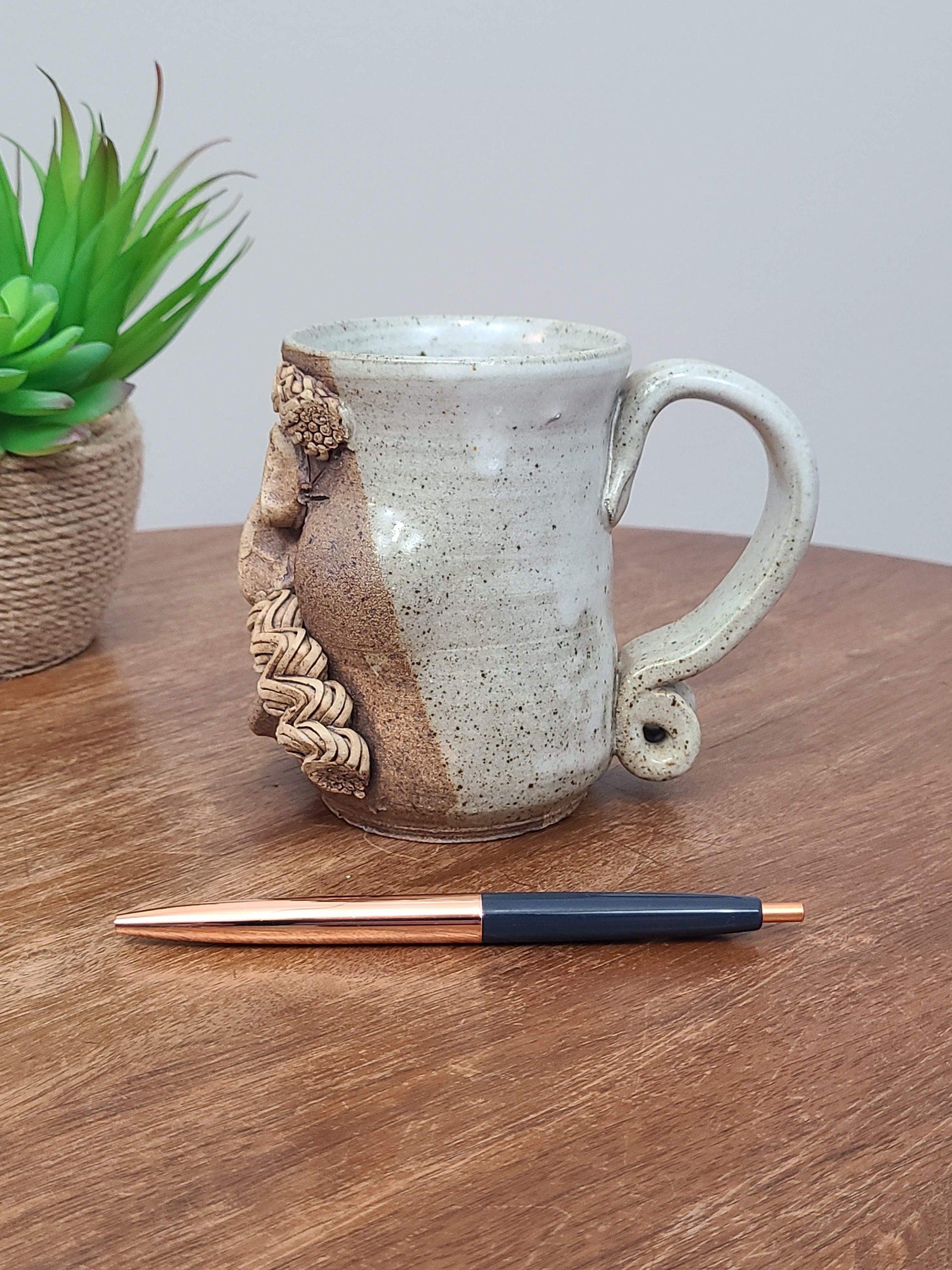 Ugly Face Pottery Mug, Grey with Brown Speckles, Handlebar Moustache ...