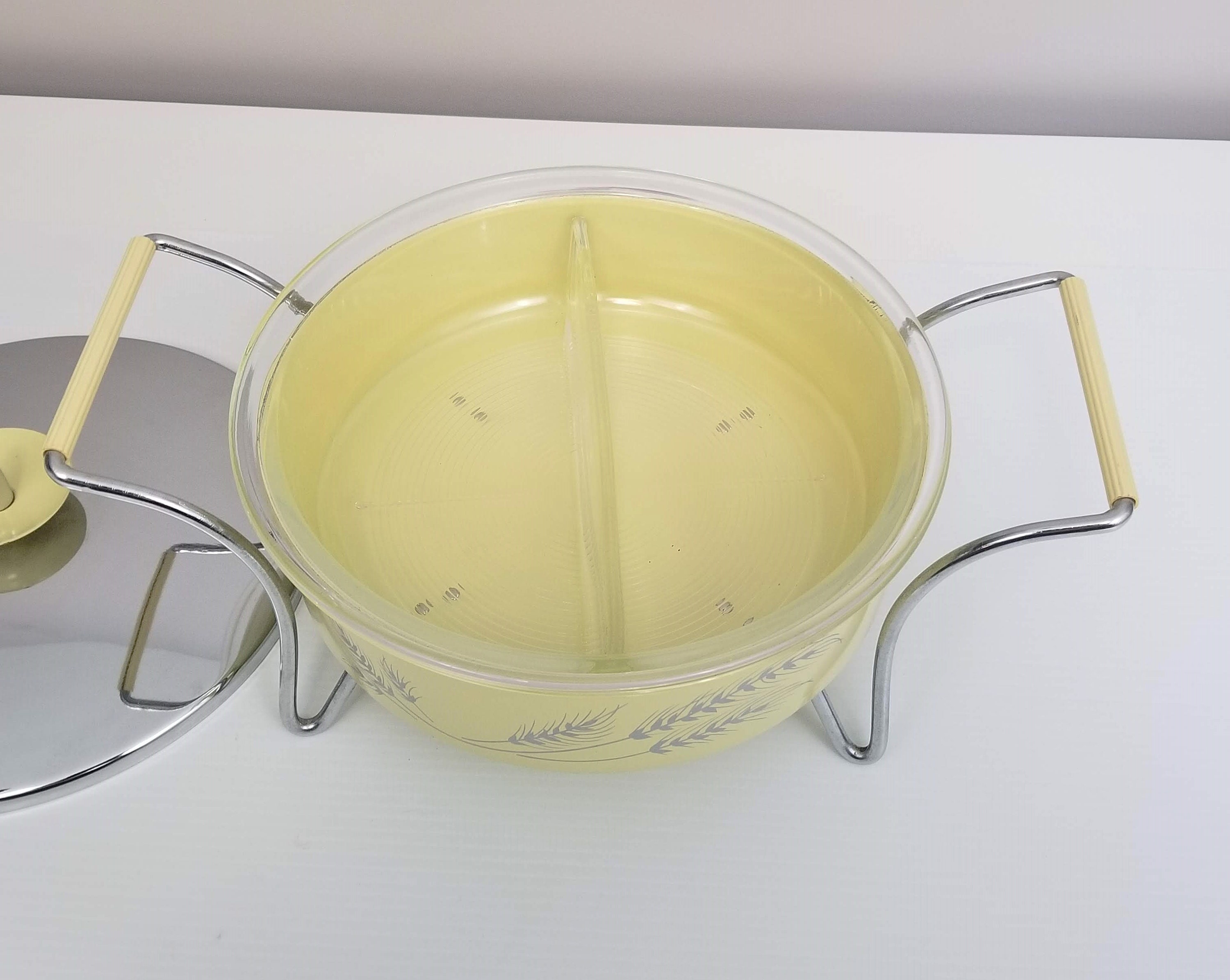 Whatchamacallit Yellow Pyrex 595 Divided Chafing Dish, Mid Century ...