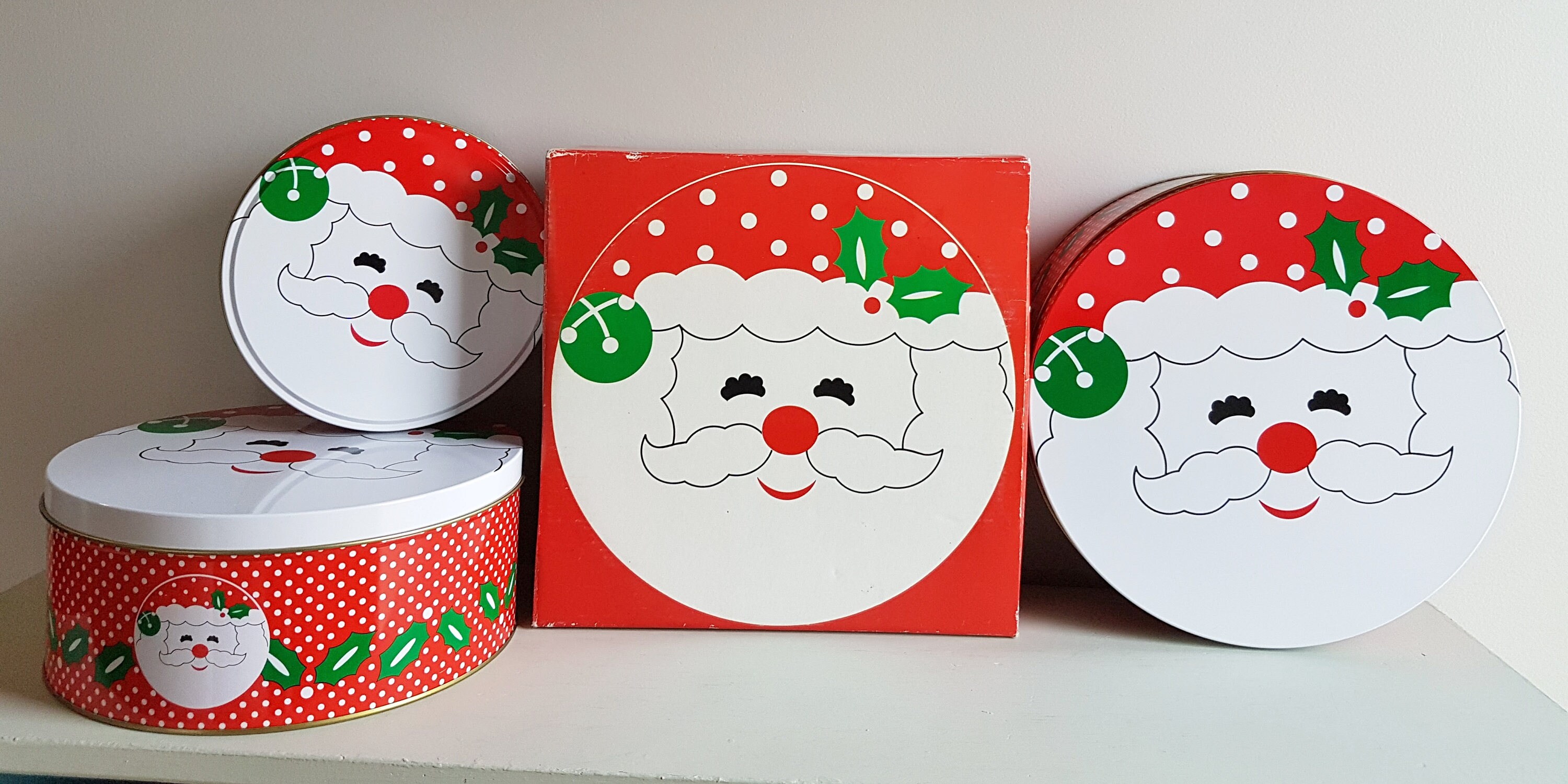 Set of 3 Nesting Holiday Tins NEW IN BOX- Jolly Santa Face, Cookie Tins ...