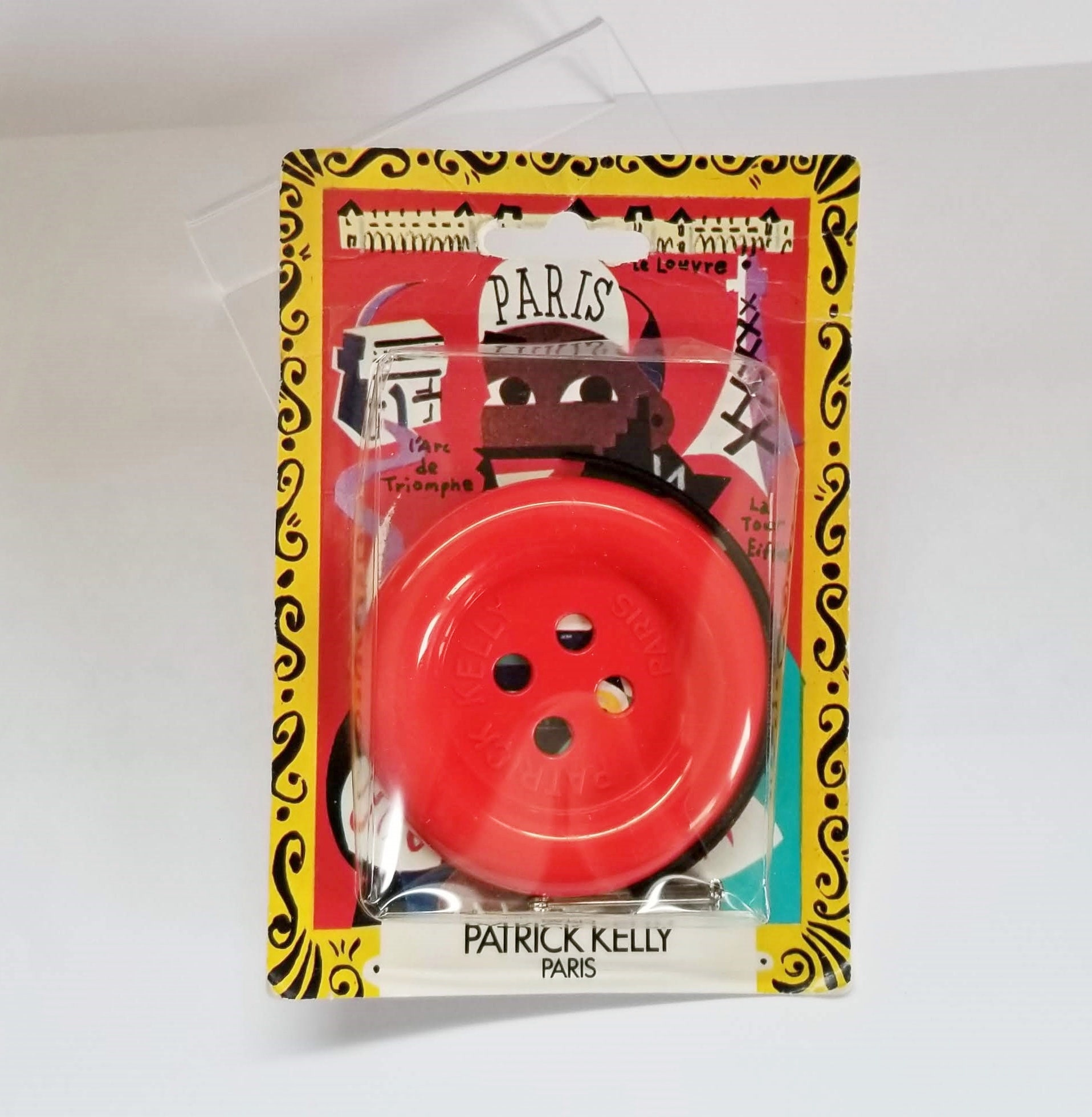 PATRICK KELLY Red Designer Oversized Button, Pin Kit, Brooch, New in ...