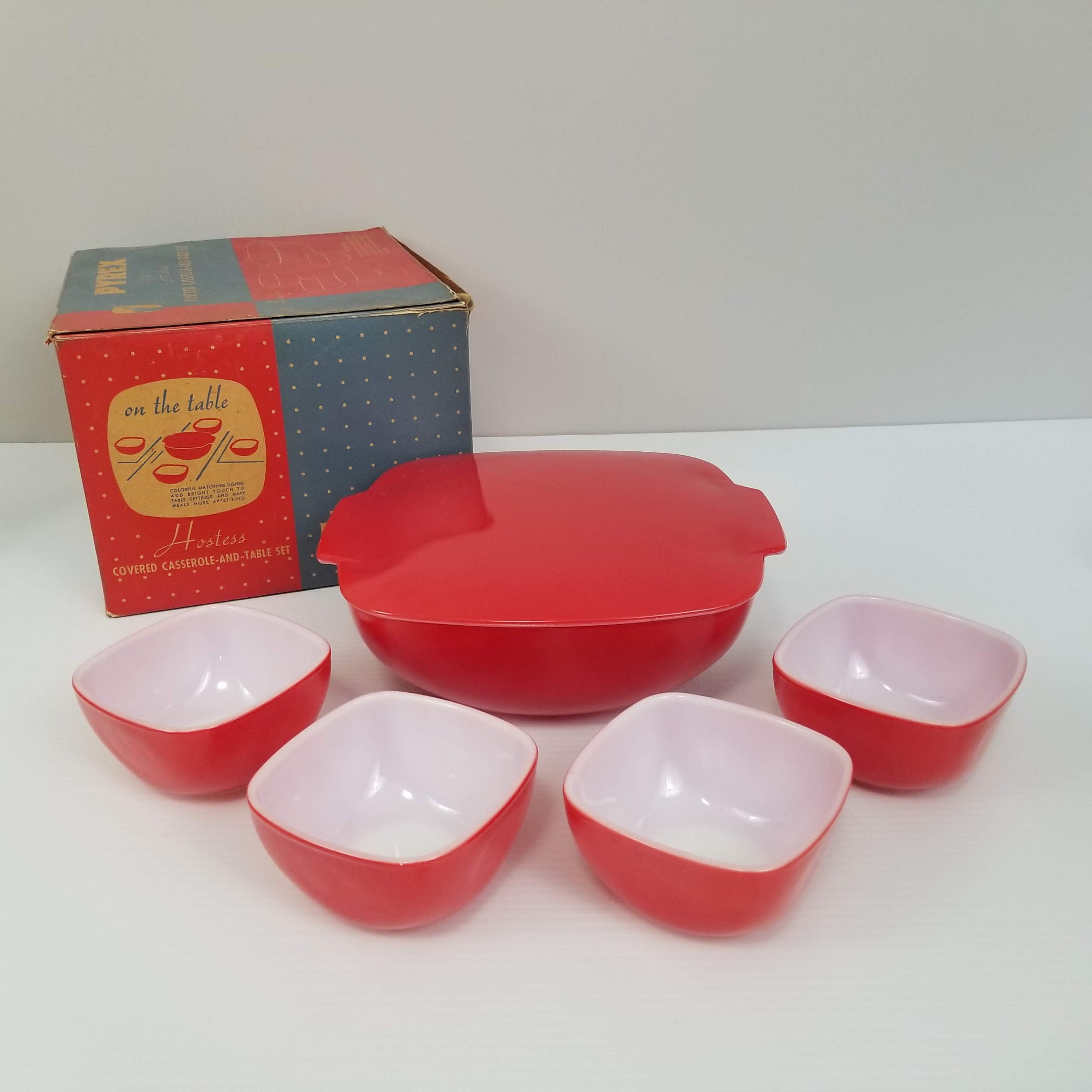 Pyrex Red Hostess Set in Box, Complete, Hostess Table and Oven Set ...