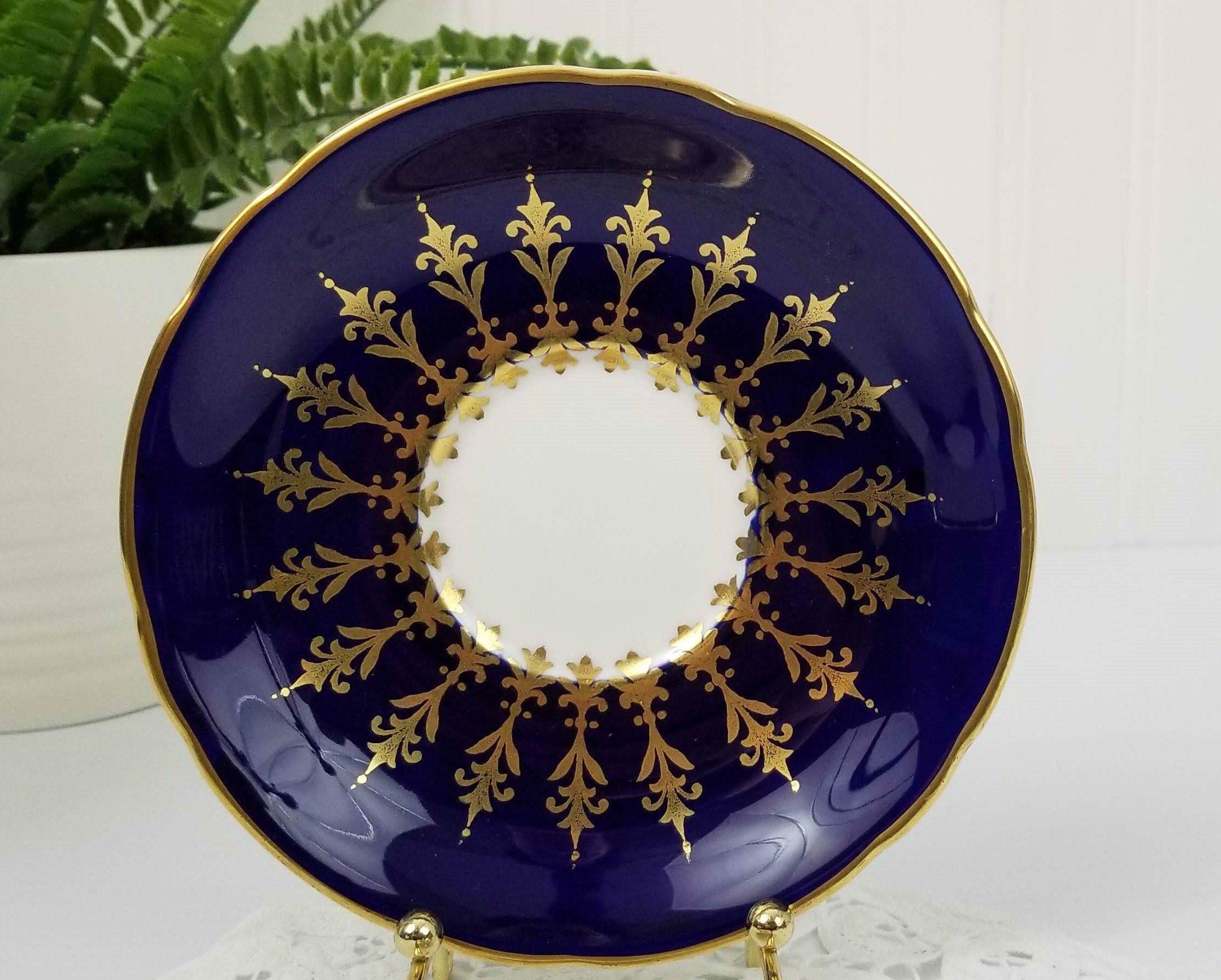 Aynsley Teacup and Saucer Set, Cobalt Blue and White with Ornate Gold ...