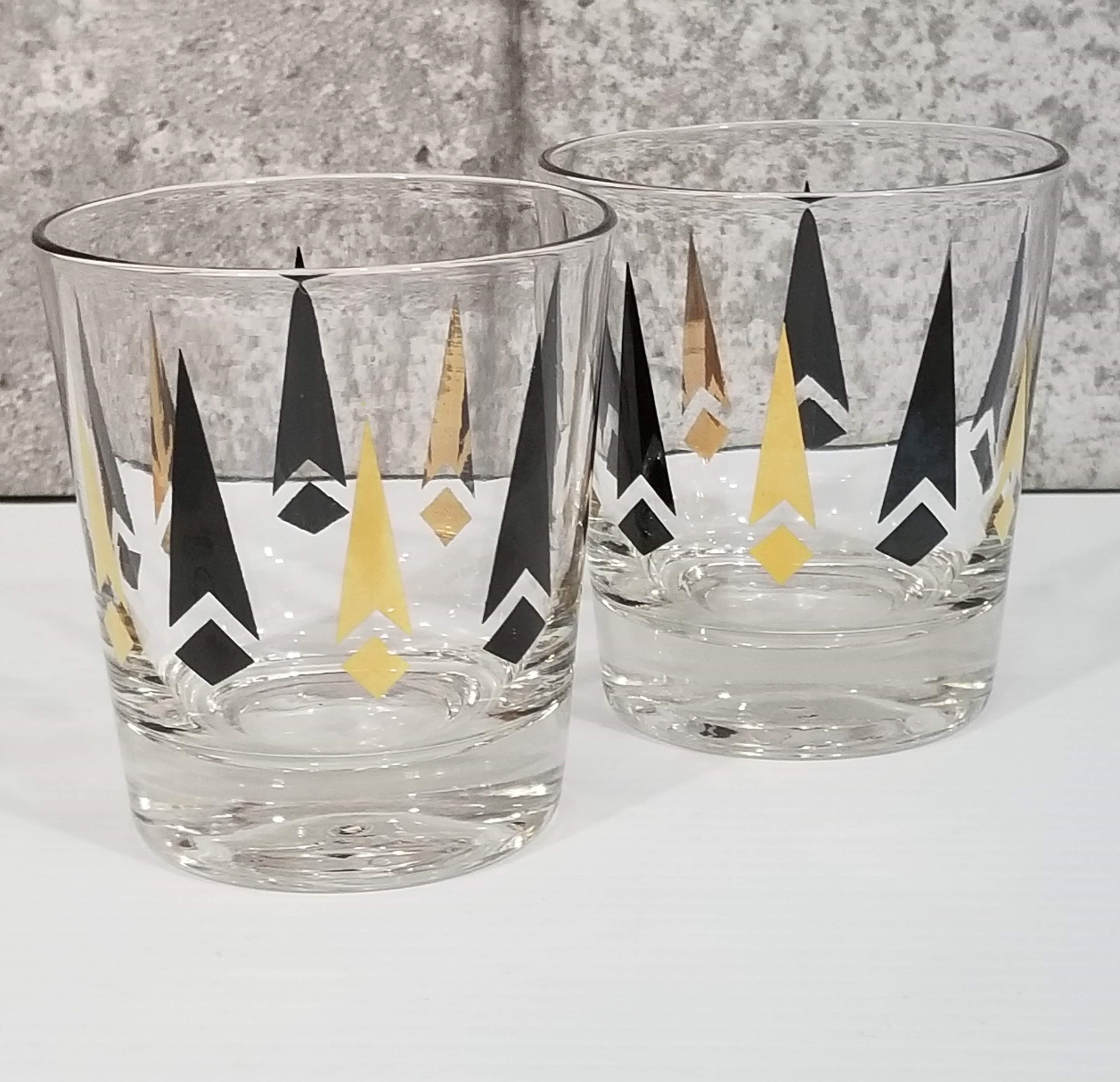 Mid Century Whiskey/Rock Glasses with Black and Gold Diamonds and ...