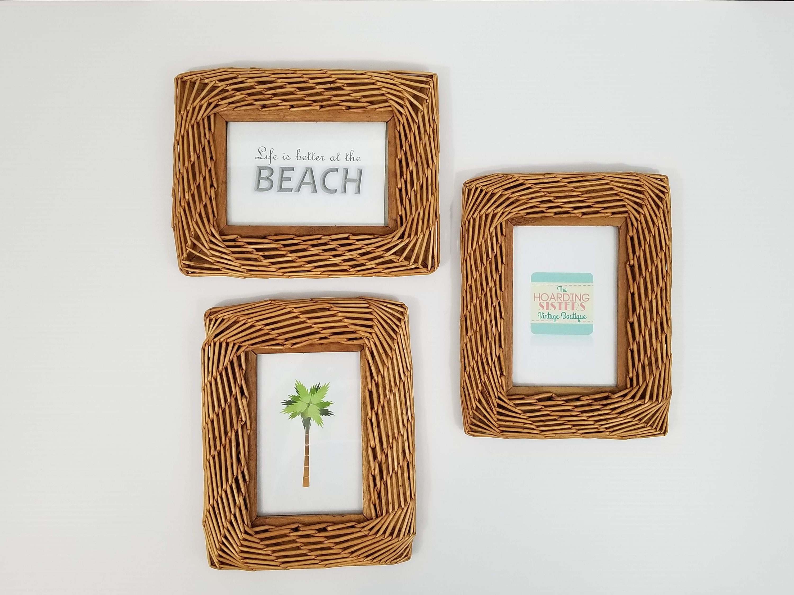 Wicker, Rattan & Wood 4 x 6 Photo Frames, Cardboard Back, Glass Face ...