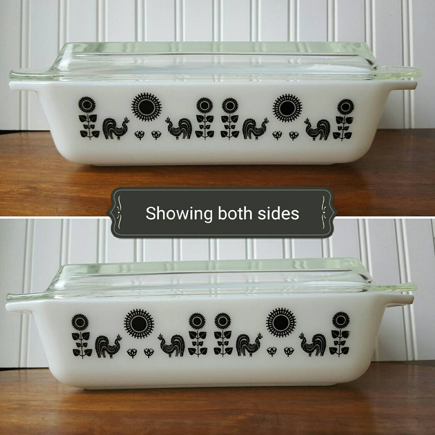 Mid Century Black Rooster Pyrex Space Saver, Oblong 2 Quart Casserole ...