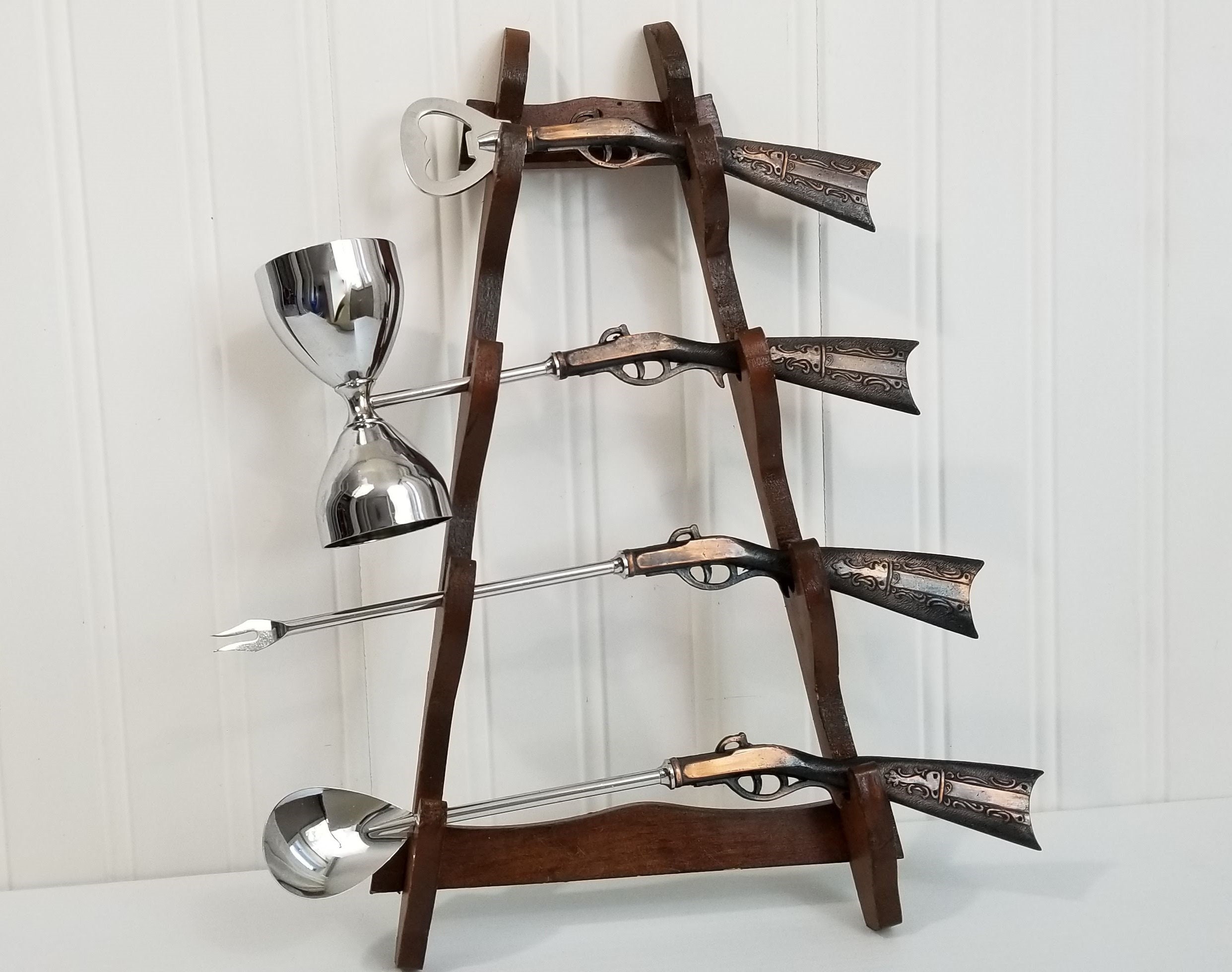 Rifle / Gun Bar Utensil / Tool Set, Wood Wall Mount, Hunter, Gun ...