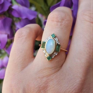 Luke Stockley 9ct Yellow Gold, Opal, Emerald & Diamond Art Deco ...