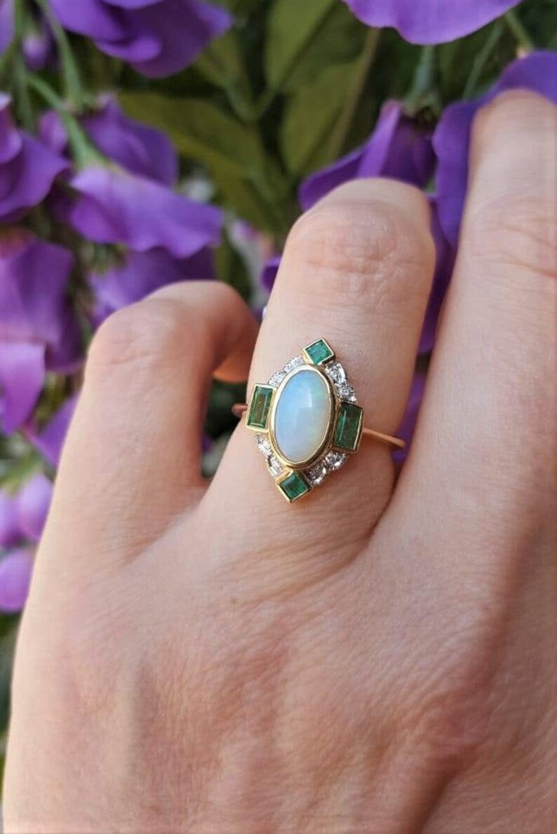 Luke Stockley 9ct Yellow Gold Opal Emerald & Diamond Art | Etsy