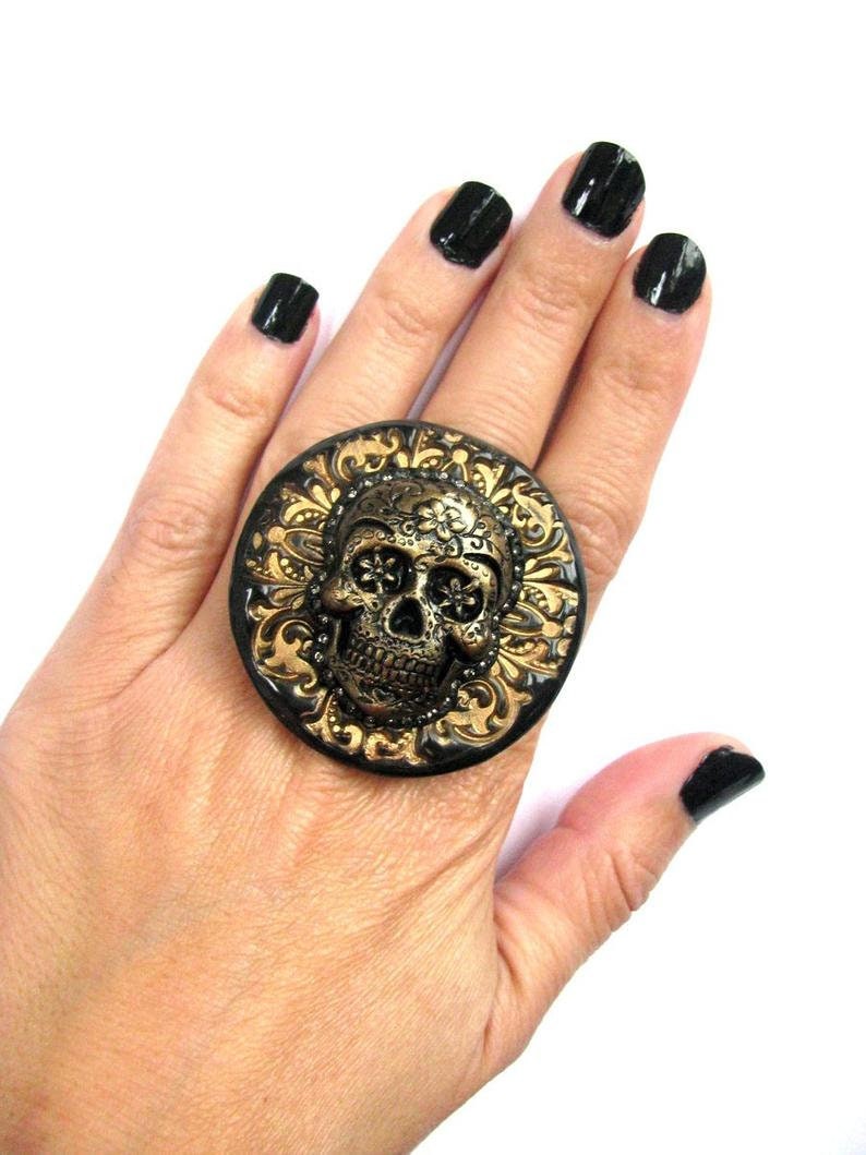 Skull ring Skull statement ring Big ring Gothic ring Black | Etsy
