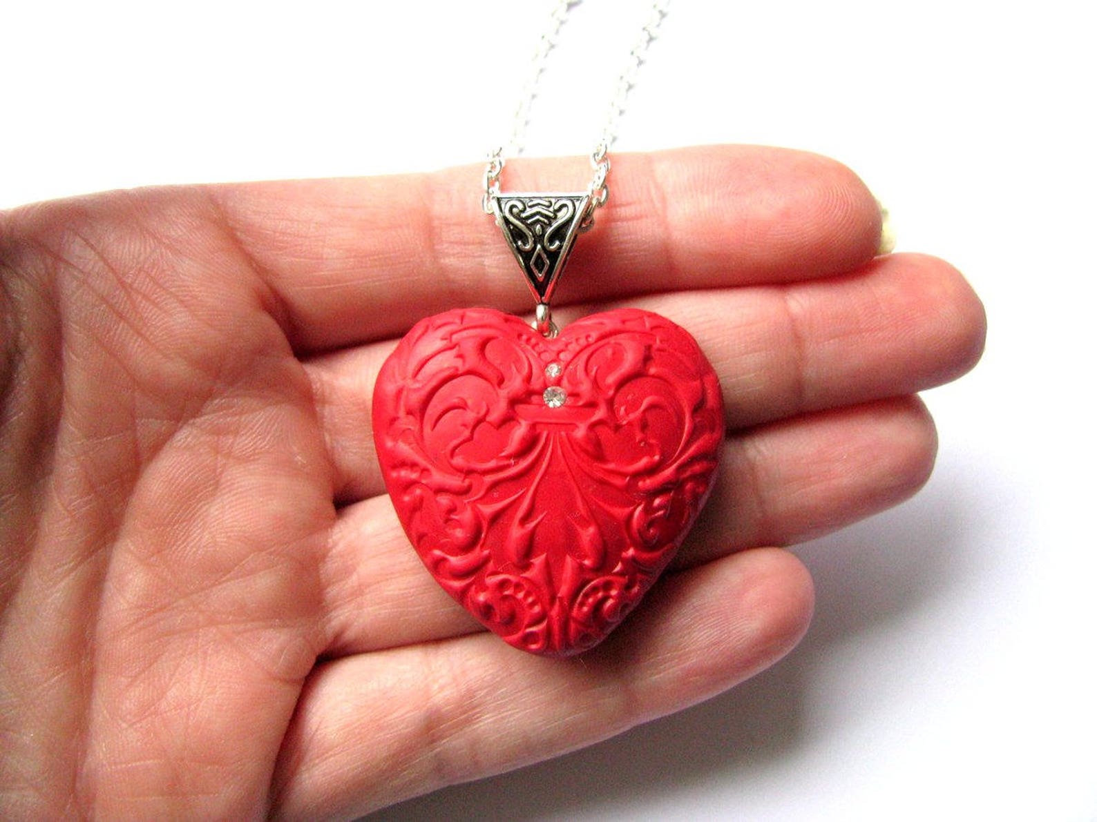 Heart Necklace Red Necklace Gift Red Jewelry Gift for Mom Love Heart ...