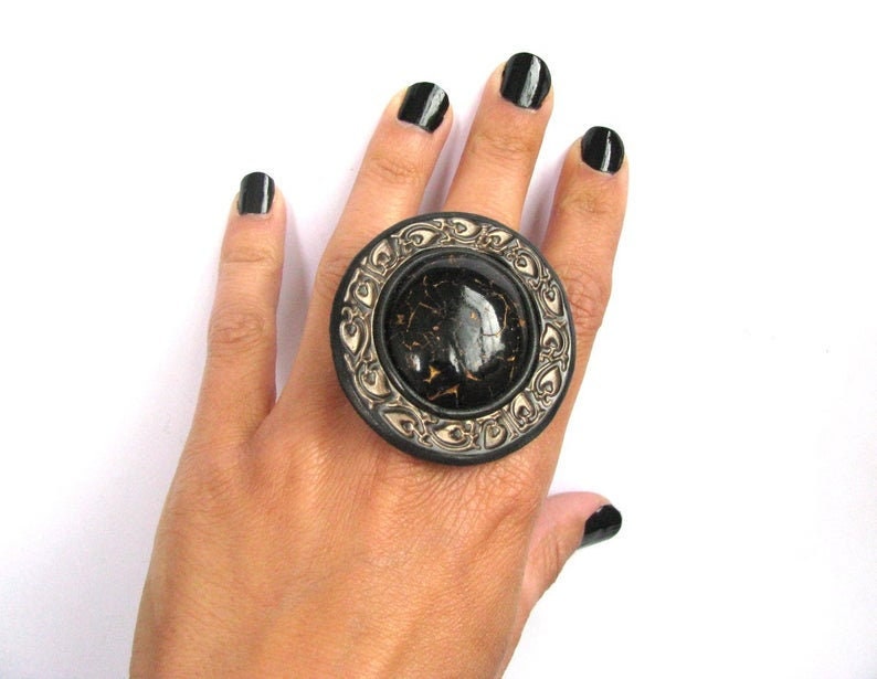 Statement Gothic Ring Big Black Ring Victorian Black Ring Black Jewelry ...