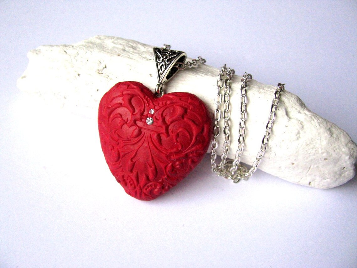Heart Necklace Red Necklace Gift Red Jewelry Gift for Mom Love Heart ...