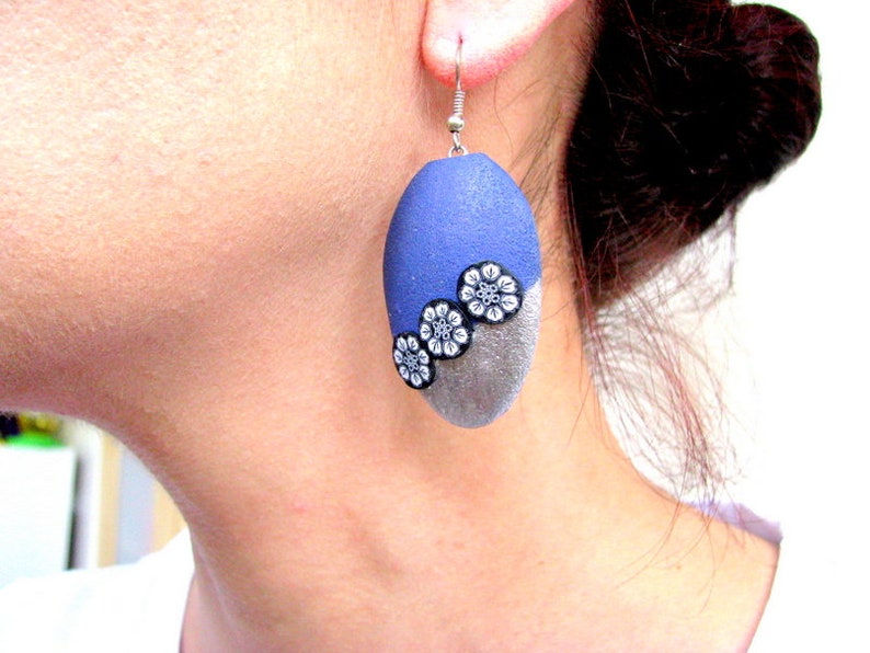Blue Dainty Earrings Tiny Dangle Earrings Blue Silver Drop Earrings ...