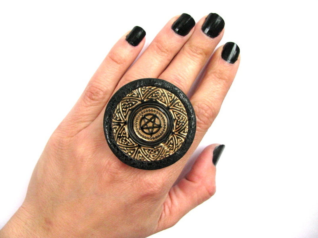 Pagan Jewelry Witchcraft Ring Gift Statement Big Black and Gold Ring ...